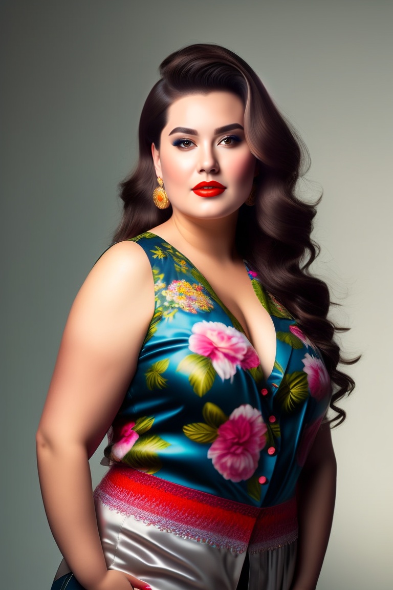 Lexica - Realism, plus size fashion, a woman in shorts and a flowered ...