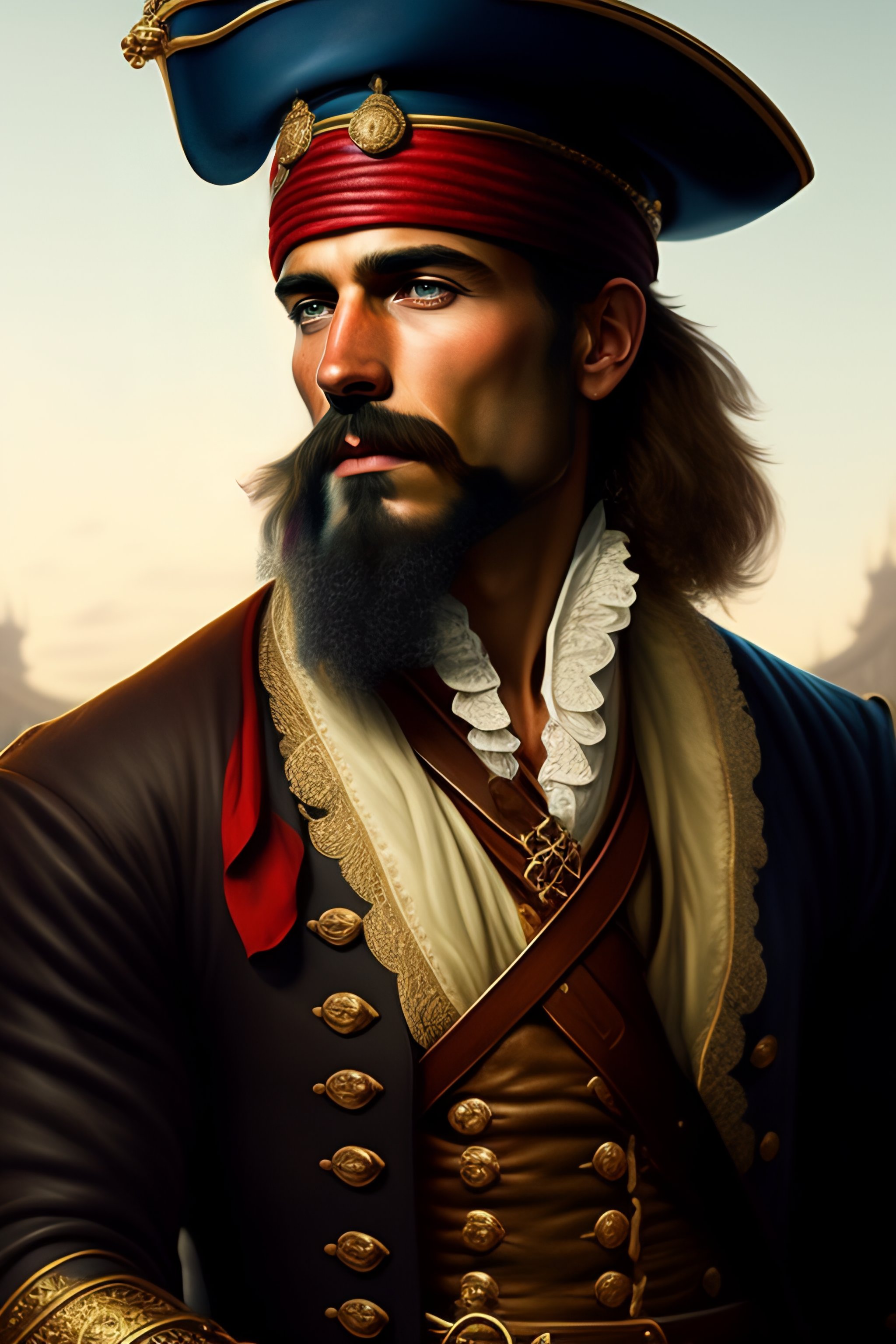 Lexica - Portrait of a French pirate, very detailed