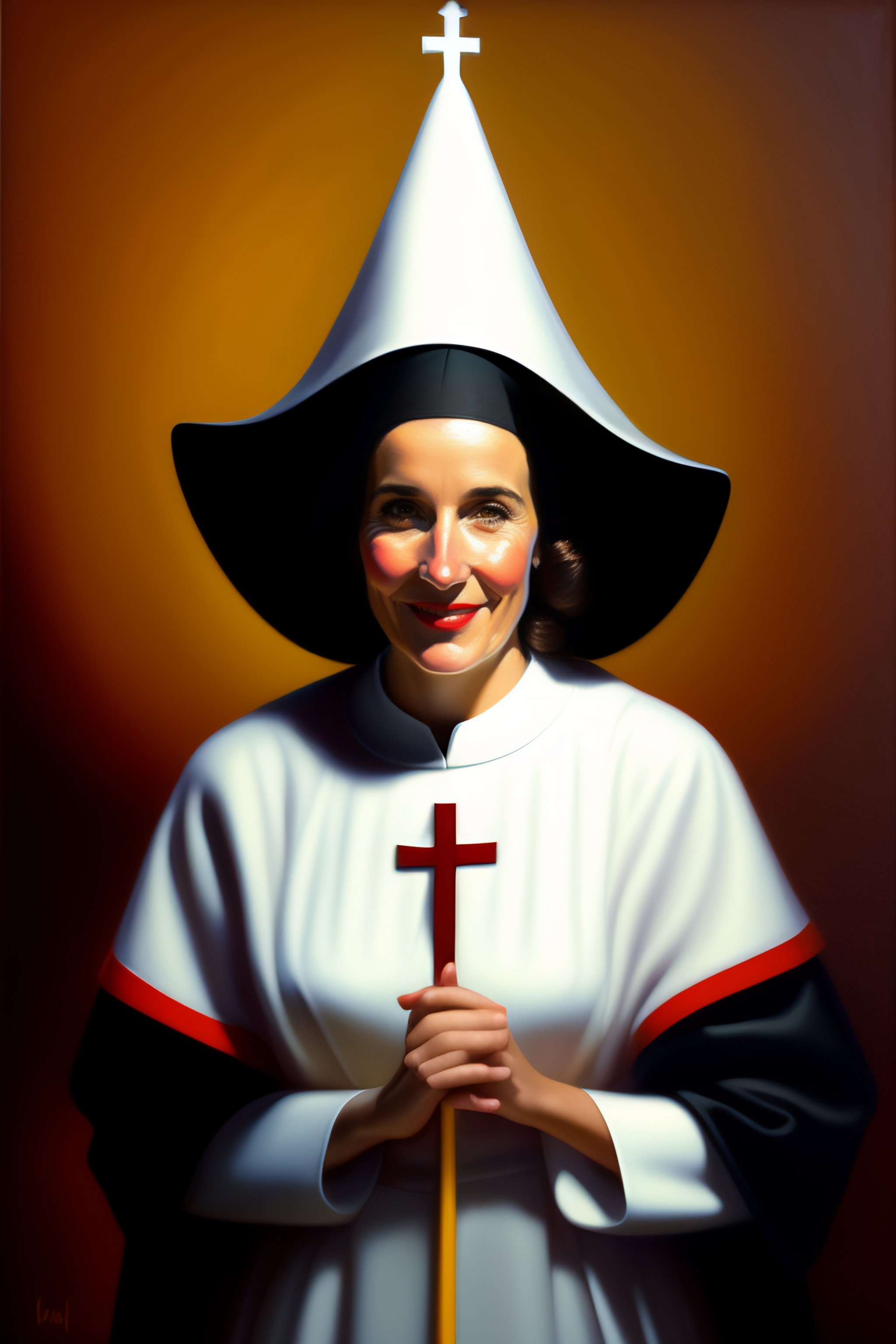 Lexica - Goofy dressed as a nun, oil painting, warm lighting