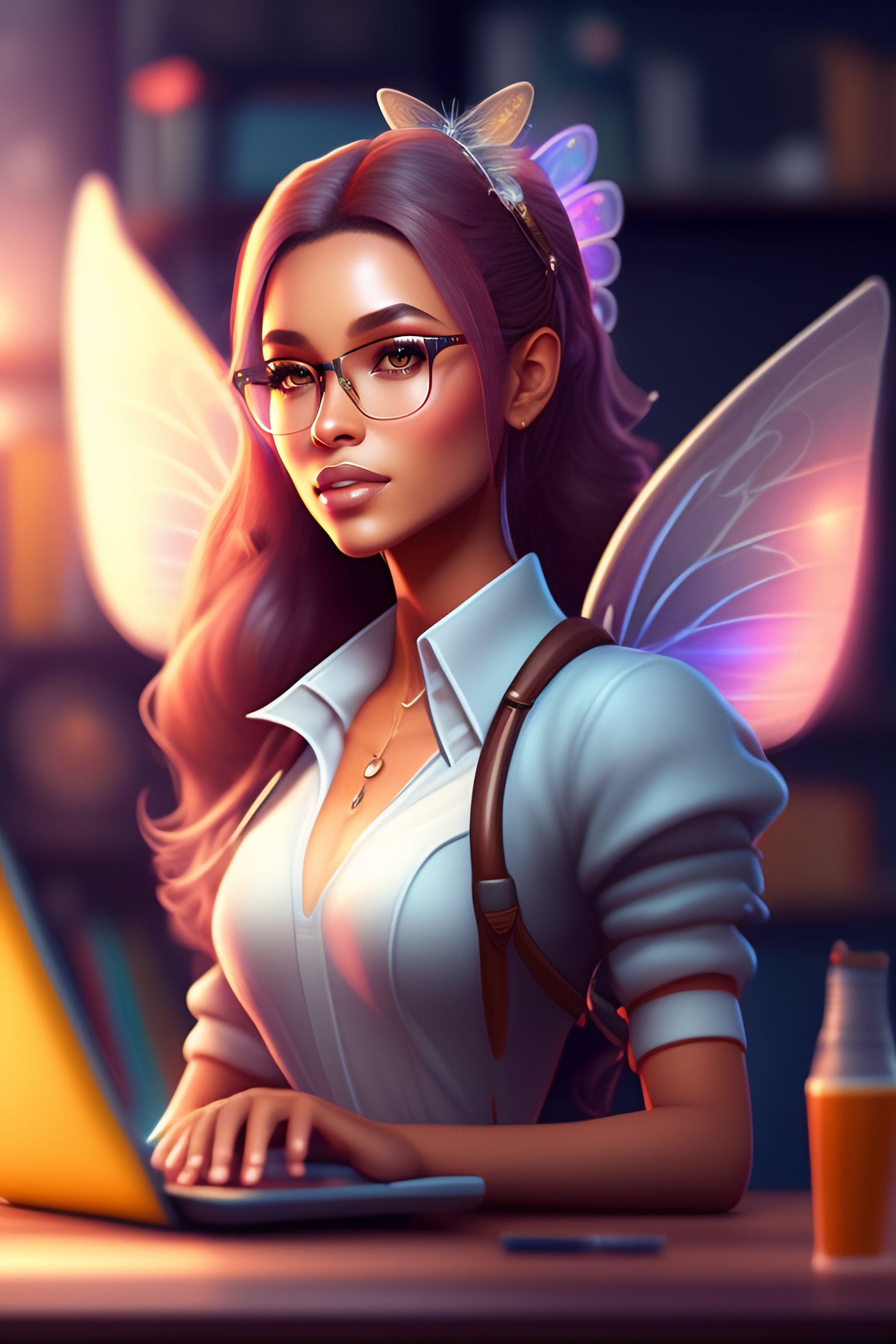 Lexica - Epic professional digital art of an female nerd fairy with ...