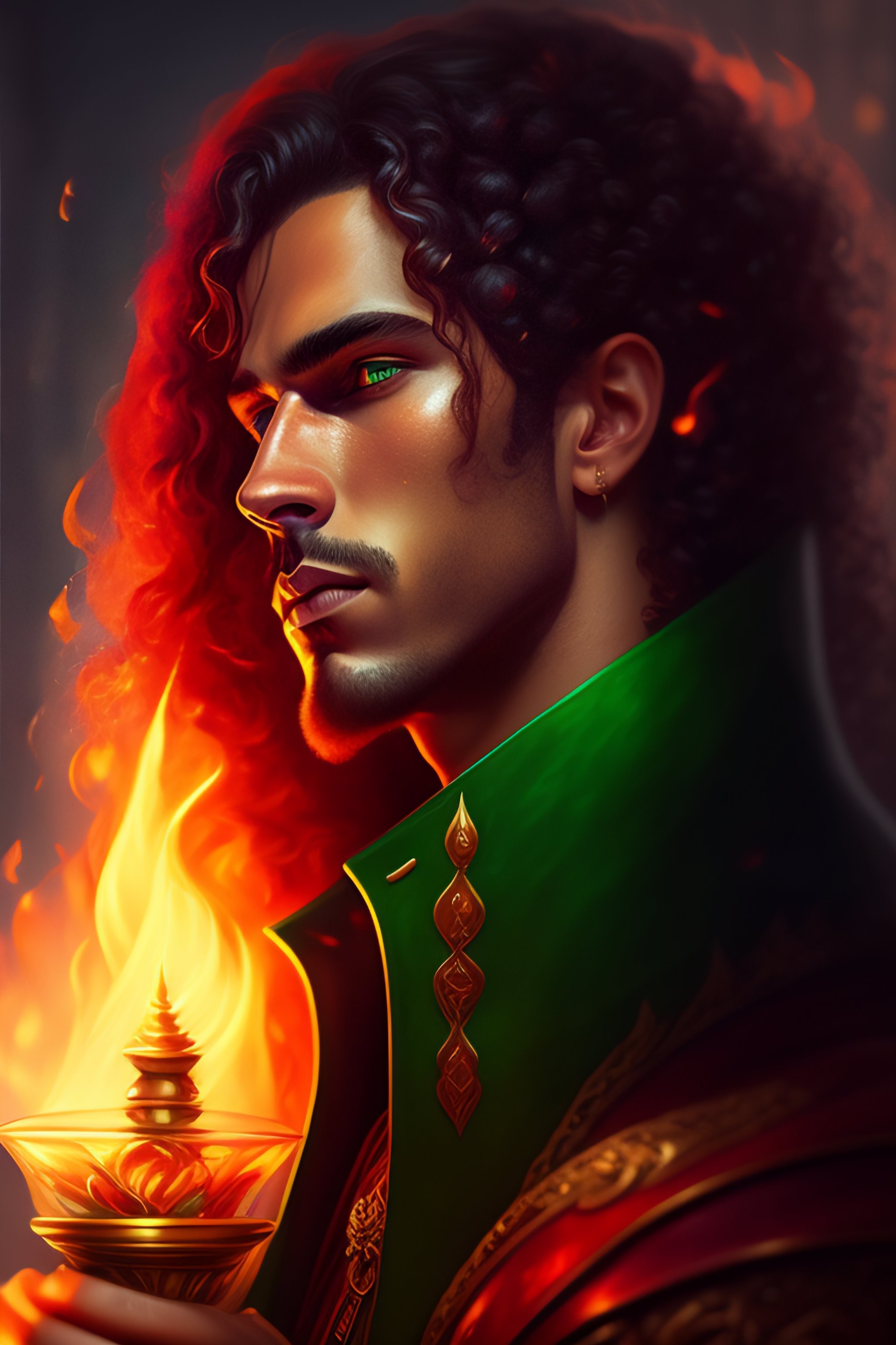 Lexica - Portrait of a man surrounded by fire, portrait of beautiful ...