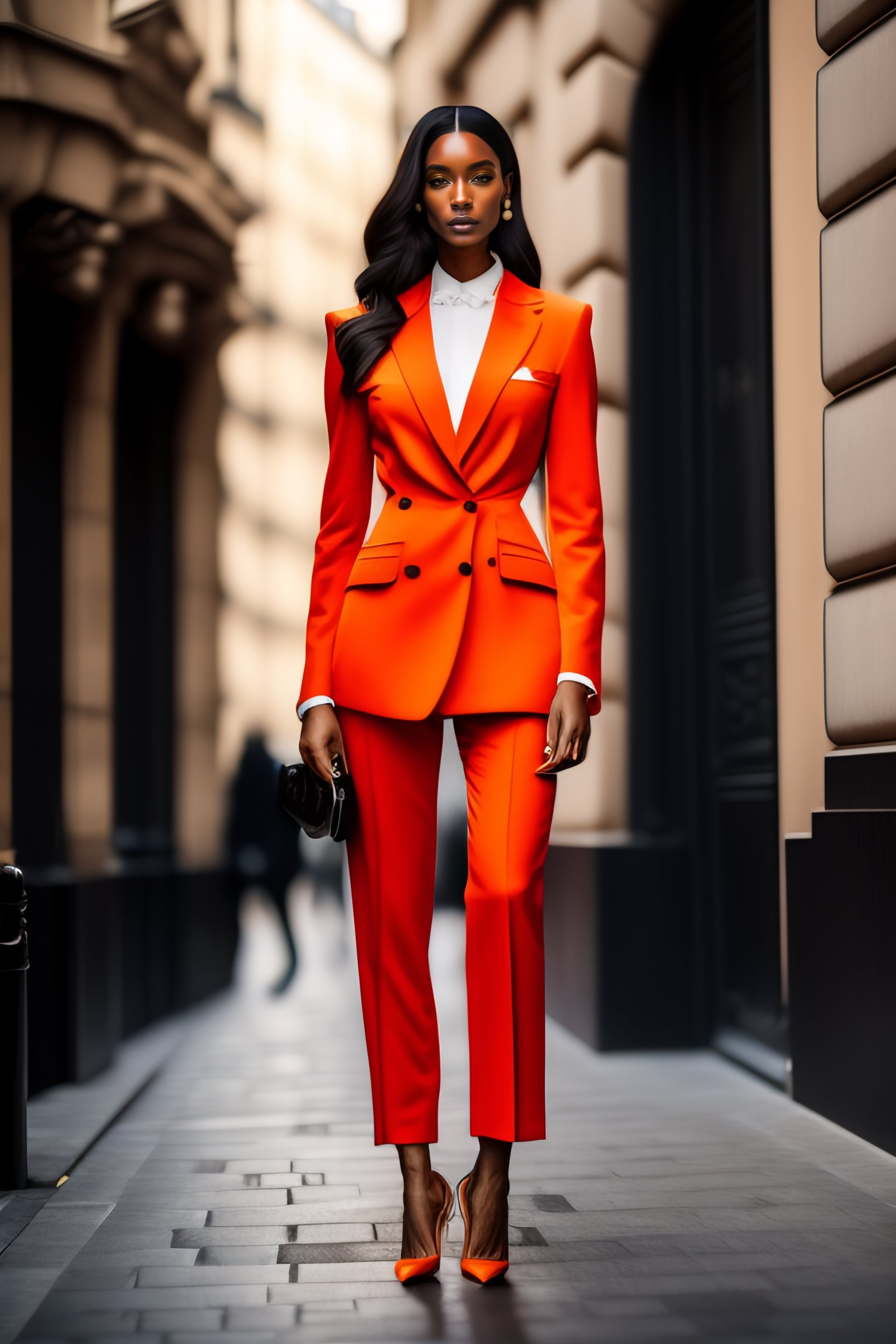 Lexica - Woman fashion model wearing a tangelo color fashion forward ...