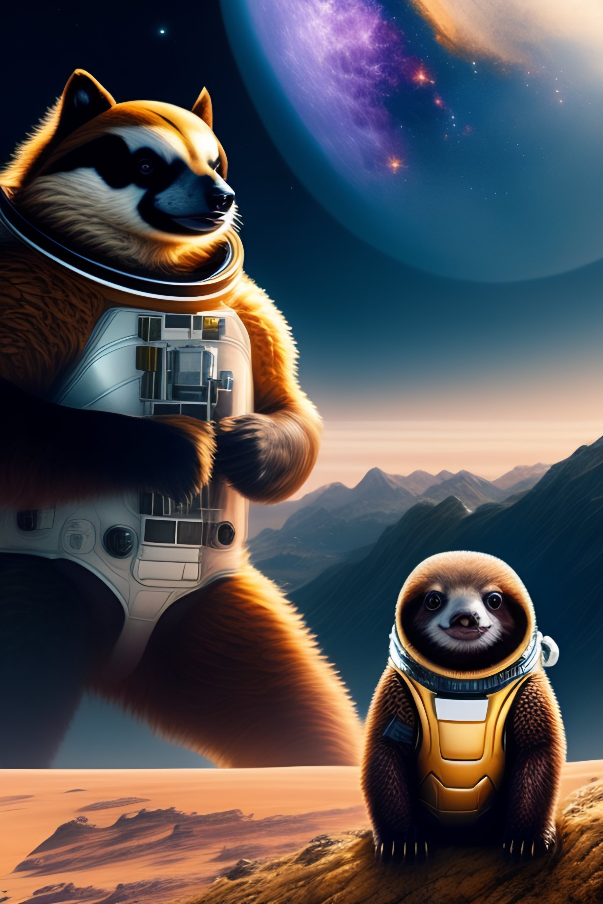 Lexica - A wolverine in a space suit next to a sloth in a space suit on ...
