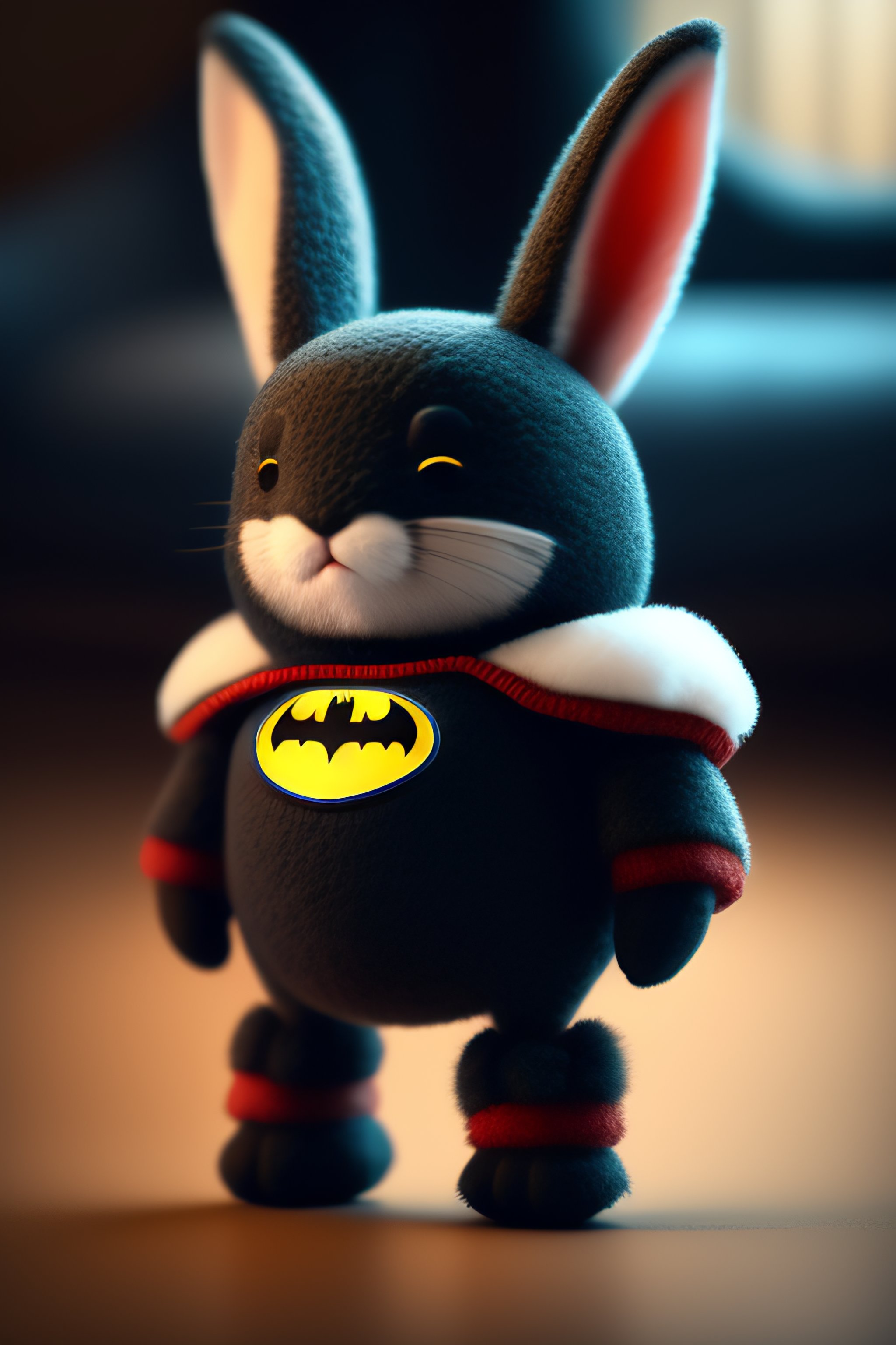 Lexica - Soft batman Bunny robot working on a smartphone