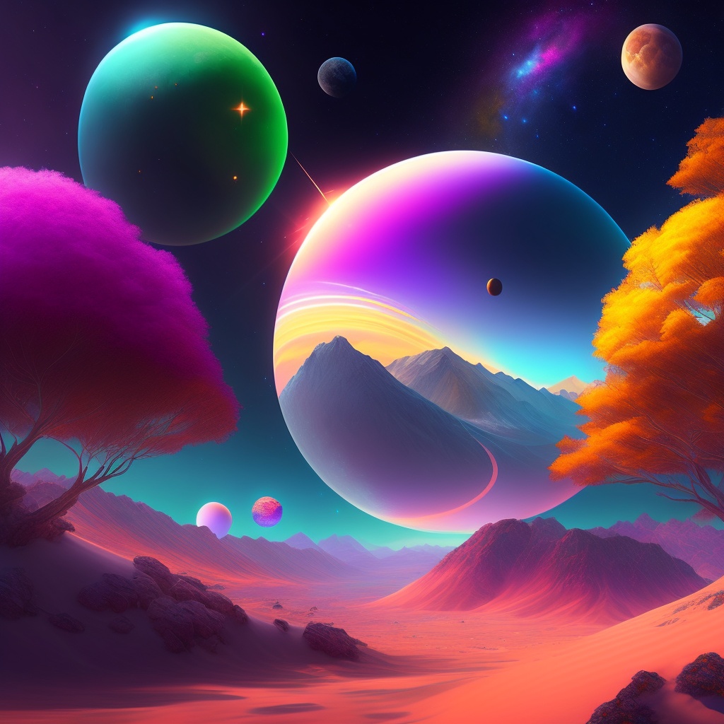 Lexica - Metaverse world, beautiful space, lots of colorful planets,
