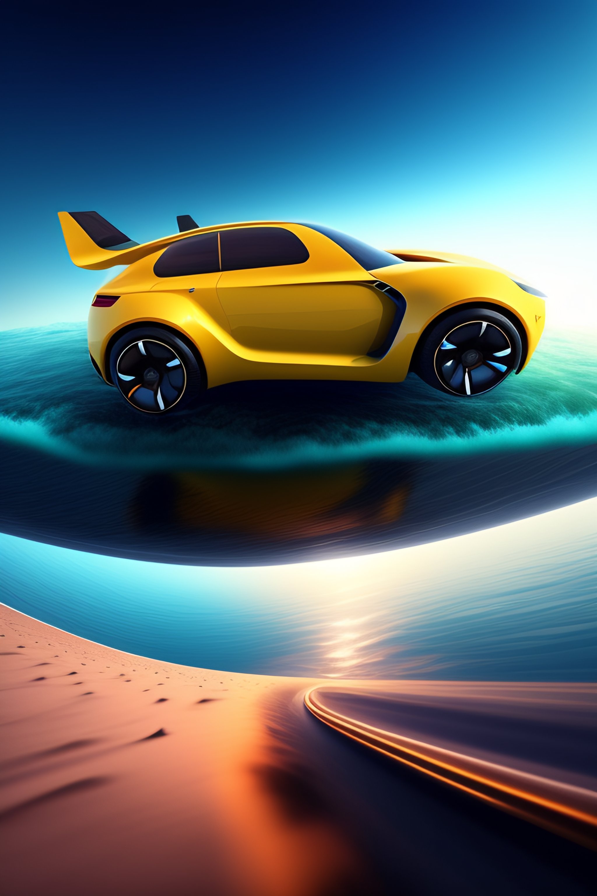 Lexica - Create a car in 3d, futuristic style flying over the ocean