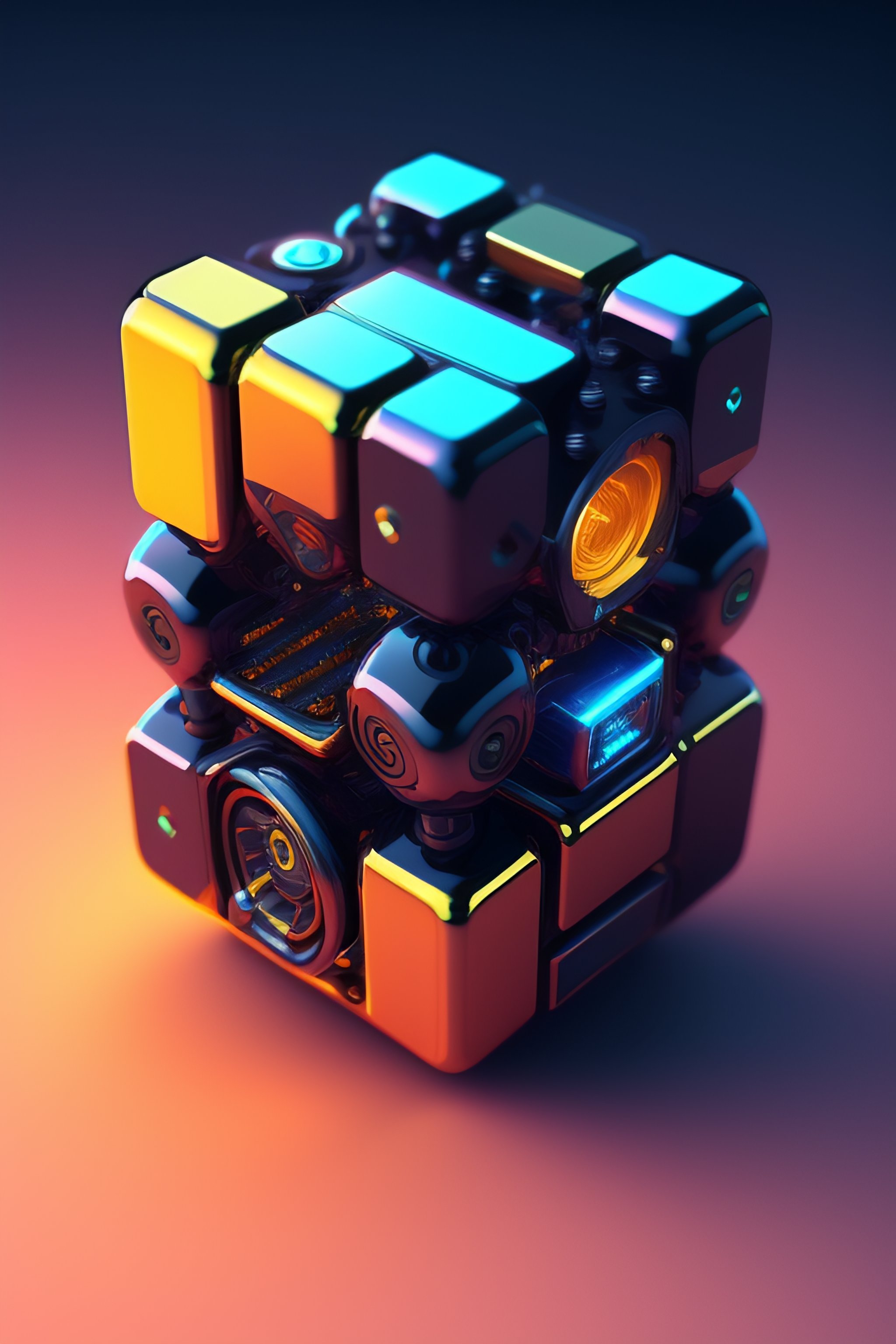 Lexica - Mini a cube on a cube, cyberpunk, distant, Lots of mechanical ...