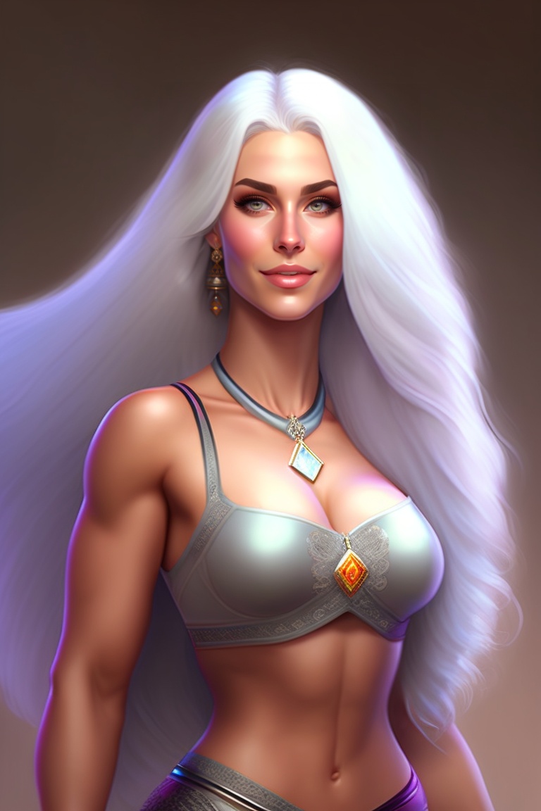Lexica - A chesty woman, with long white hairs, with toned body, full figure