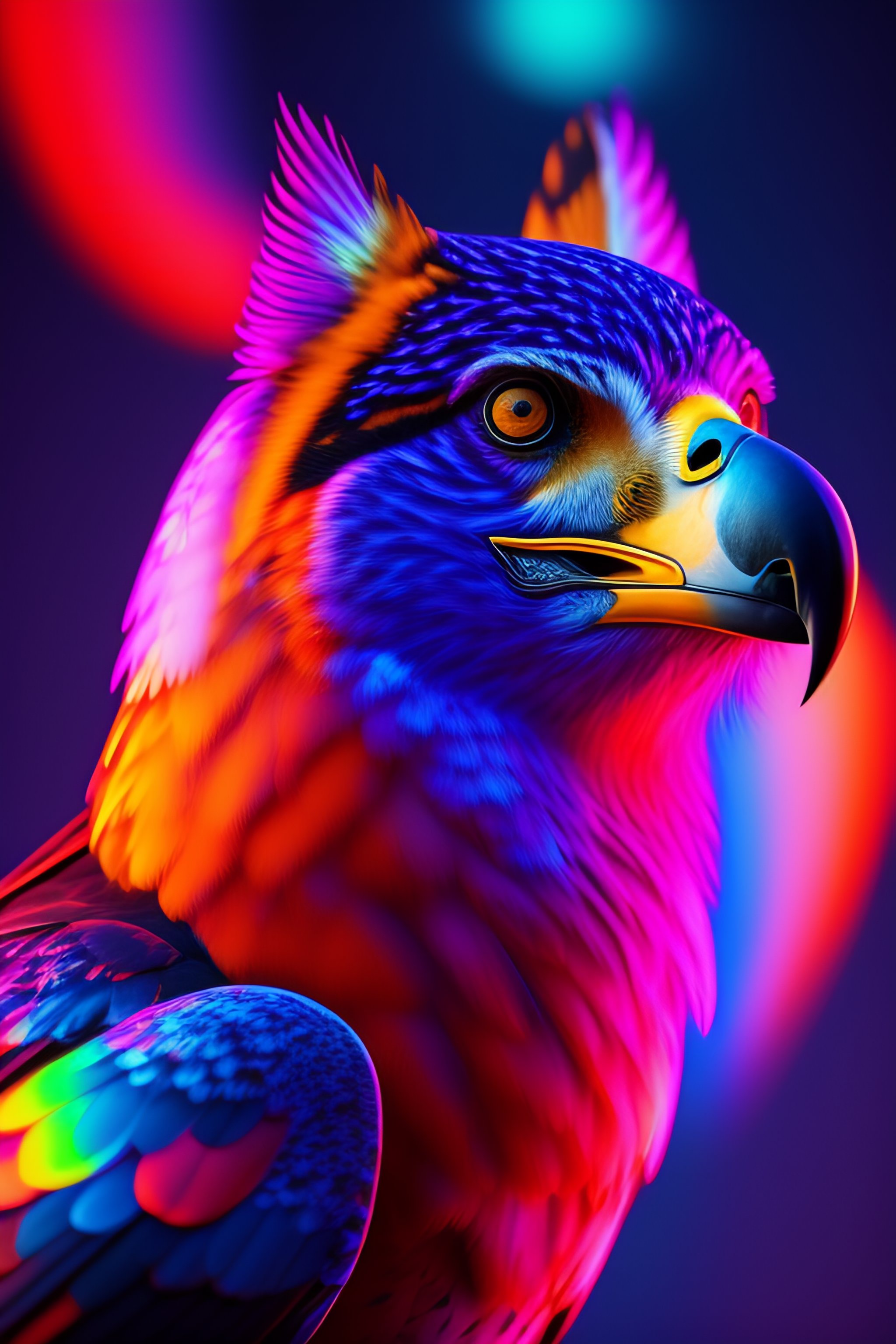 Lexica - The one who flys with the howl, Falcon face, colorful light ...