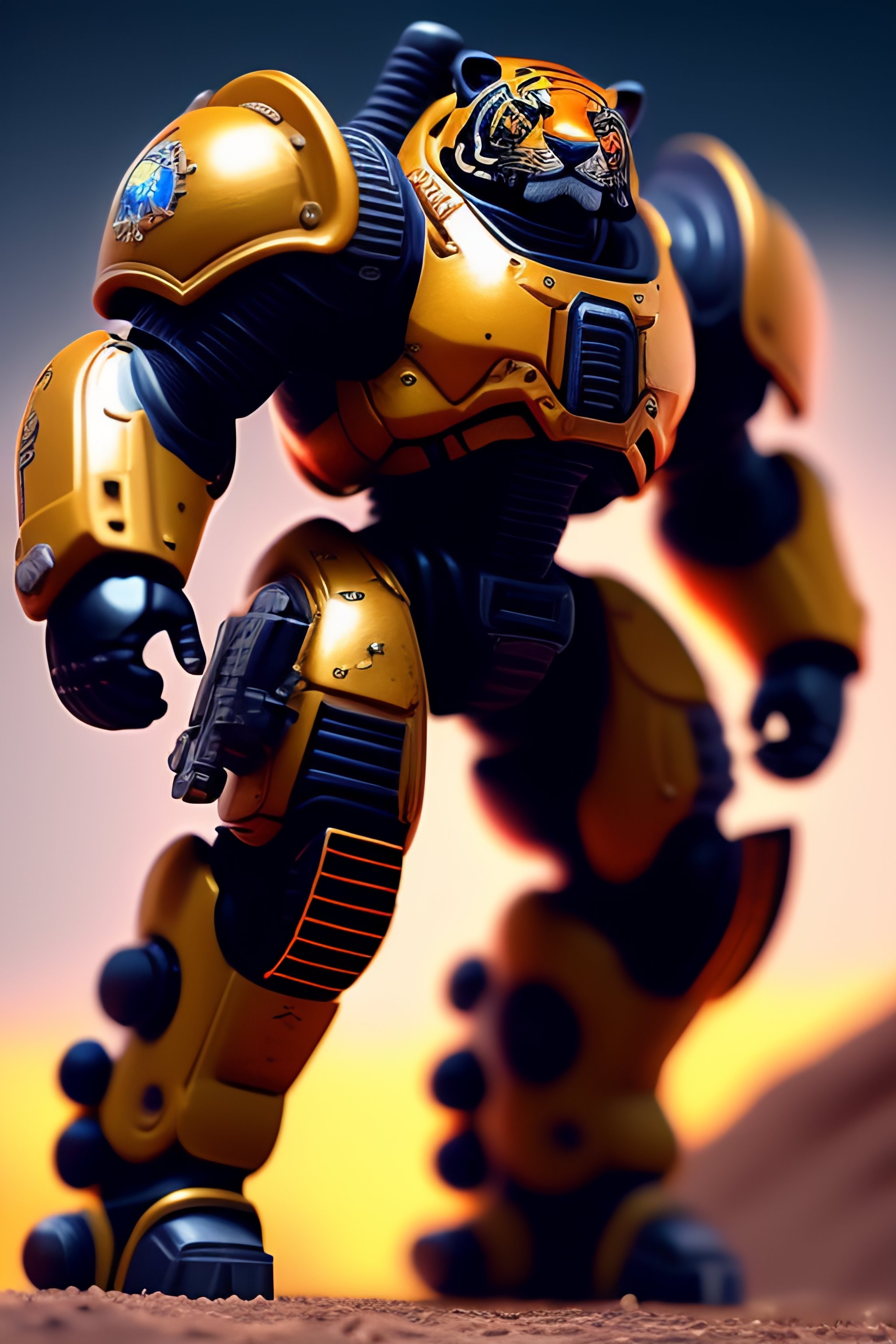 Lexica - Bipedal tiger space marine in heavy servo armor wielding a ...
