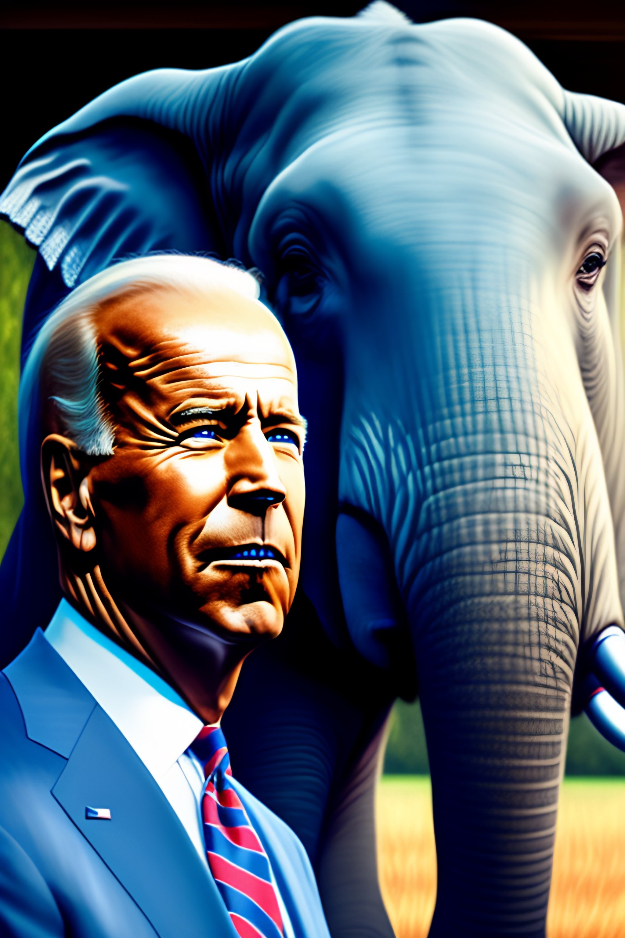 Lexica - Portrait of Joe Biden as a big sad humen elephant with blue ...