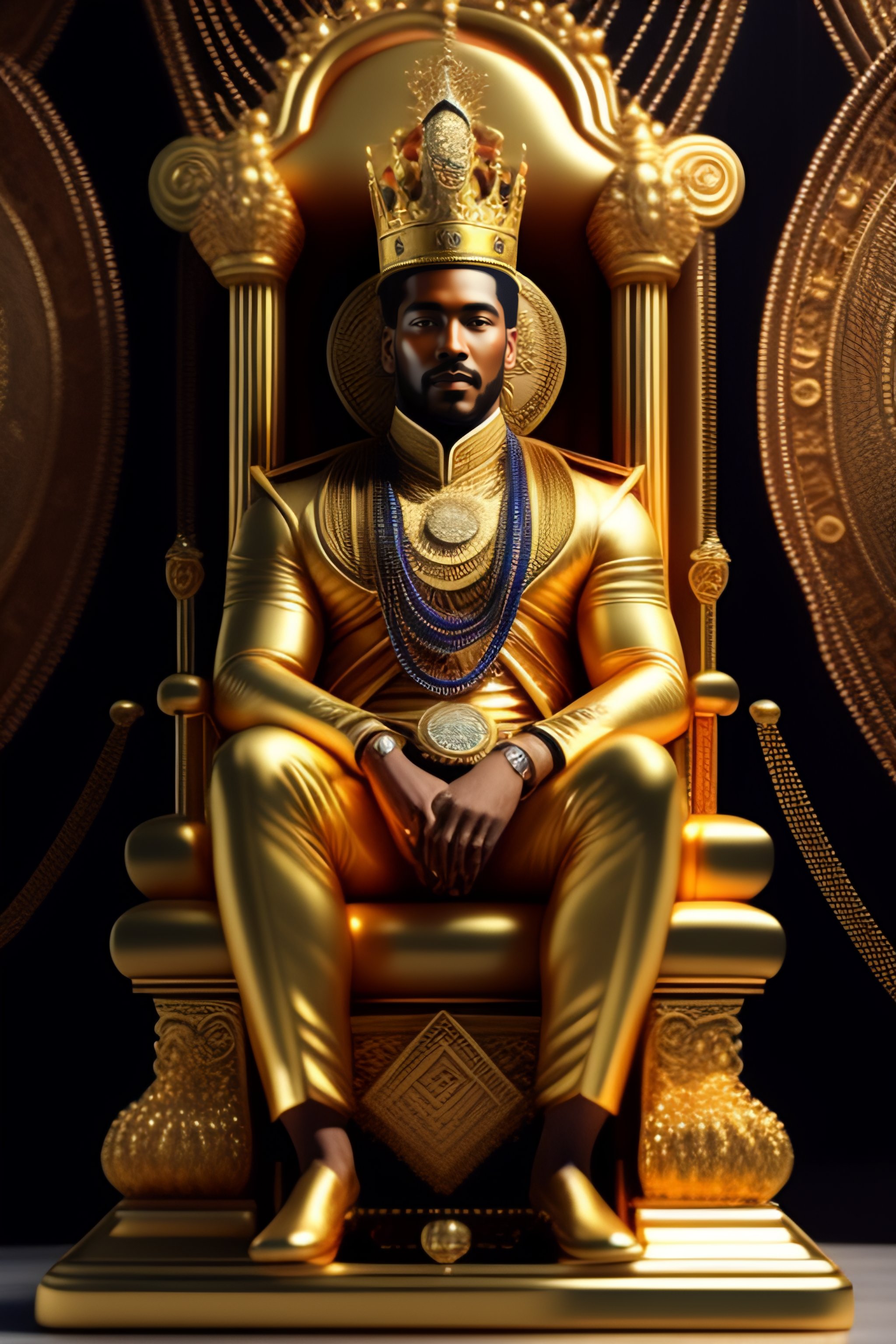 Lexica - A man sitting a throne made of bitcoins