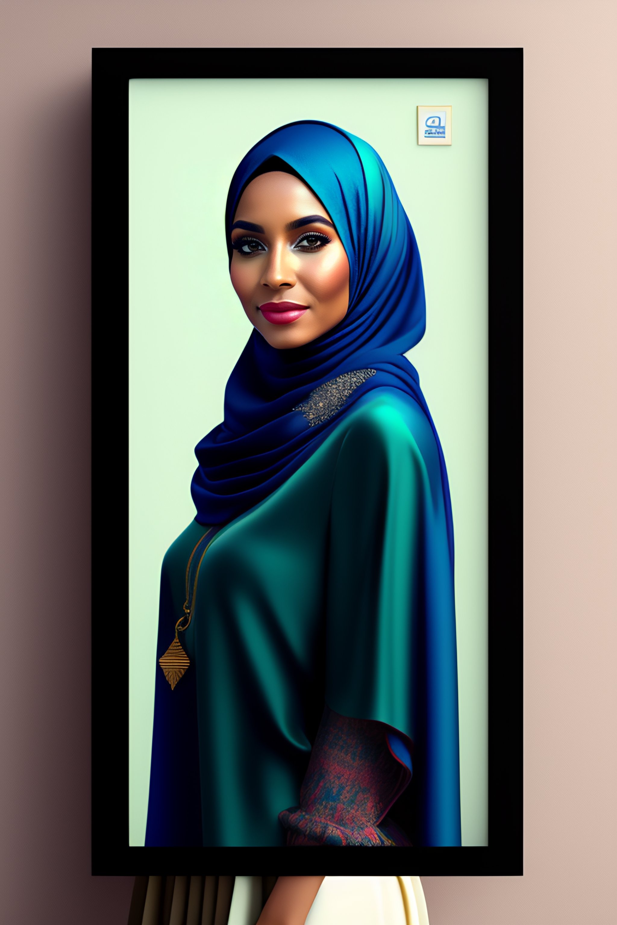 Lexica - Woman wearing modern clothes with hijab , picture in frame