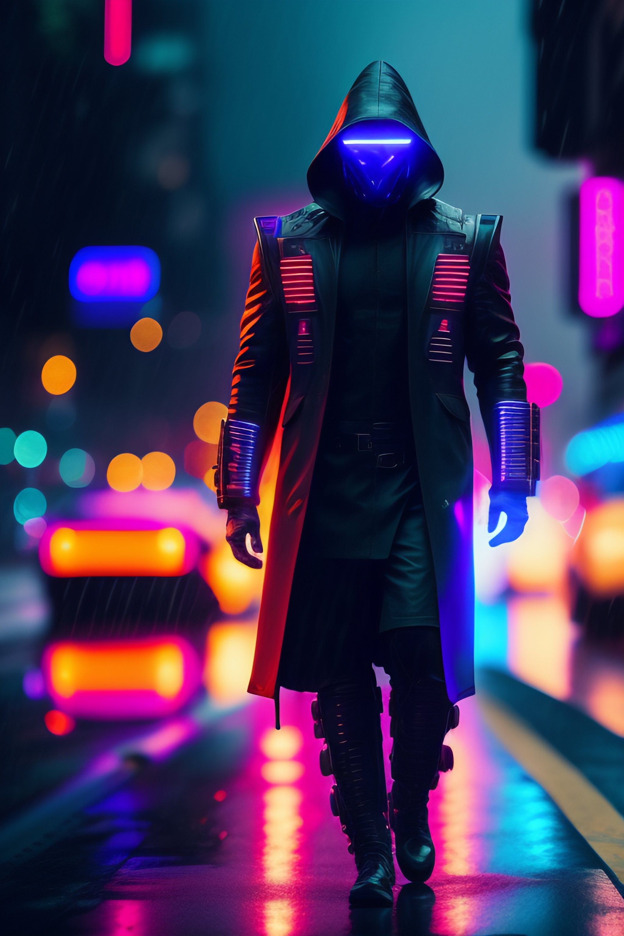 Lexica - Futuristic cyberpunk masked assassin, robot arms, carrying a ...