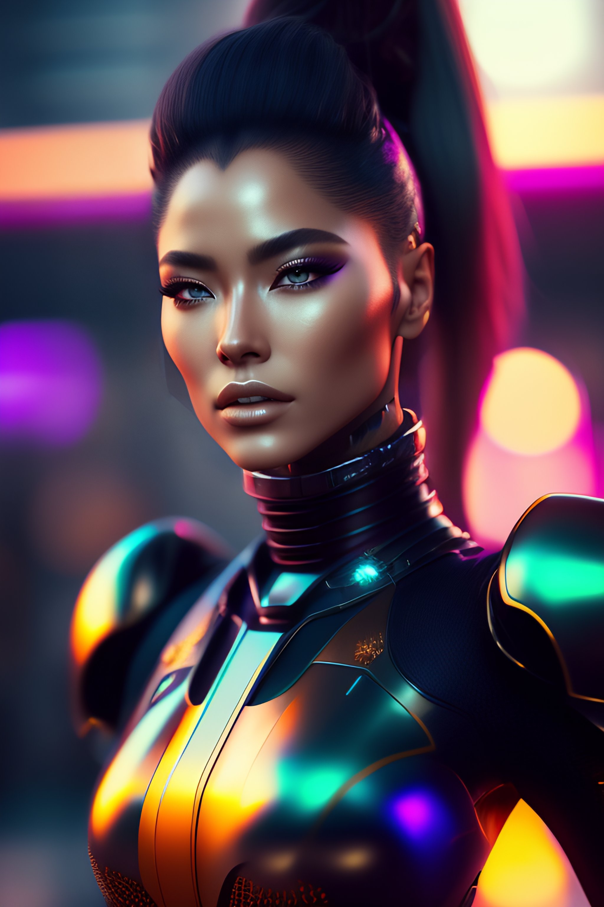 Lexica - Beautiful female cyborg wearing futuristic cyberpunk fashion ...