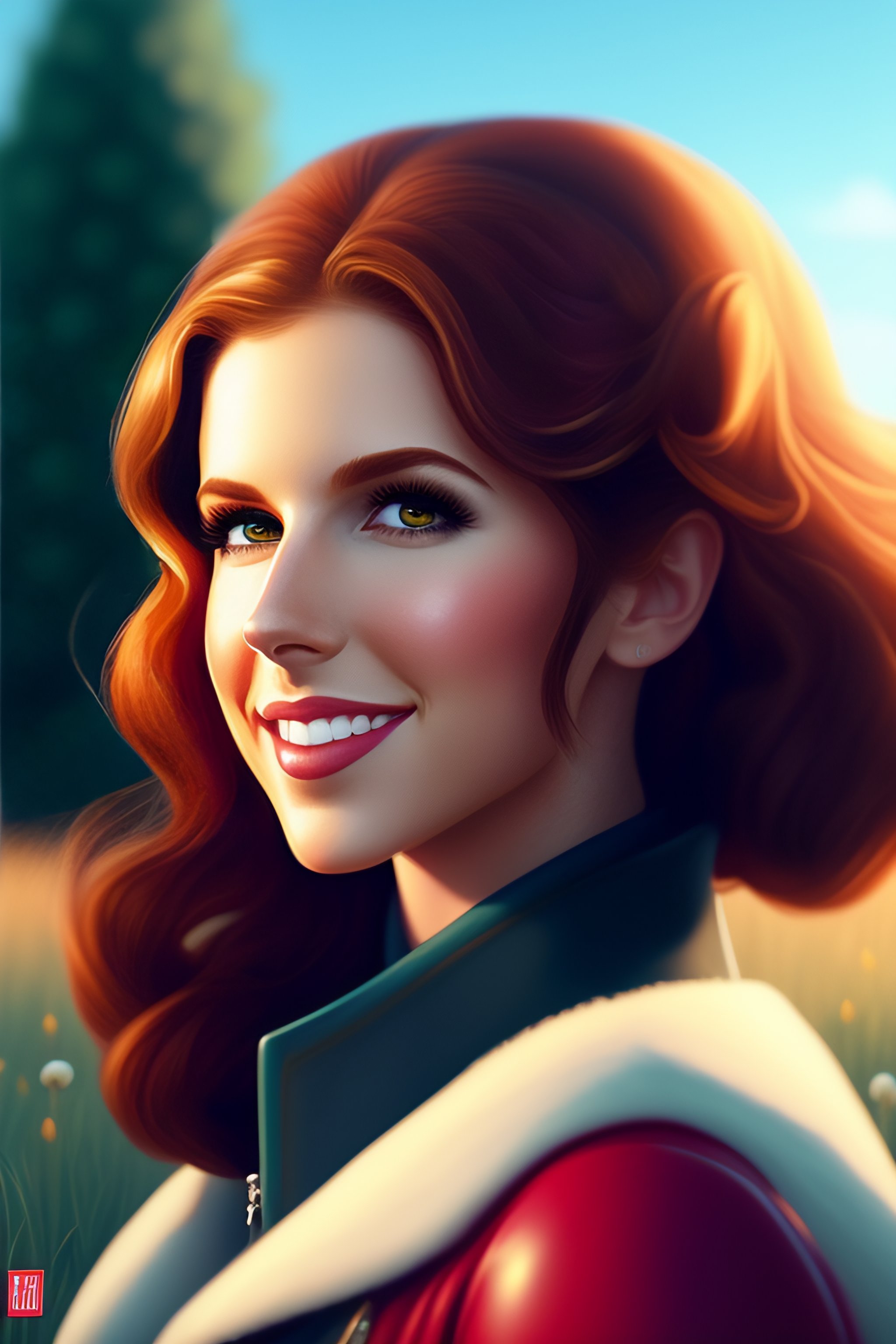 Lexica - View of gorgeous meadow with happy anna kendrick in red ...