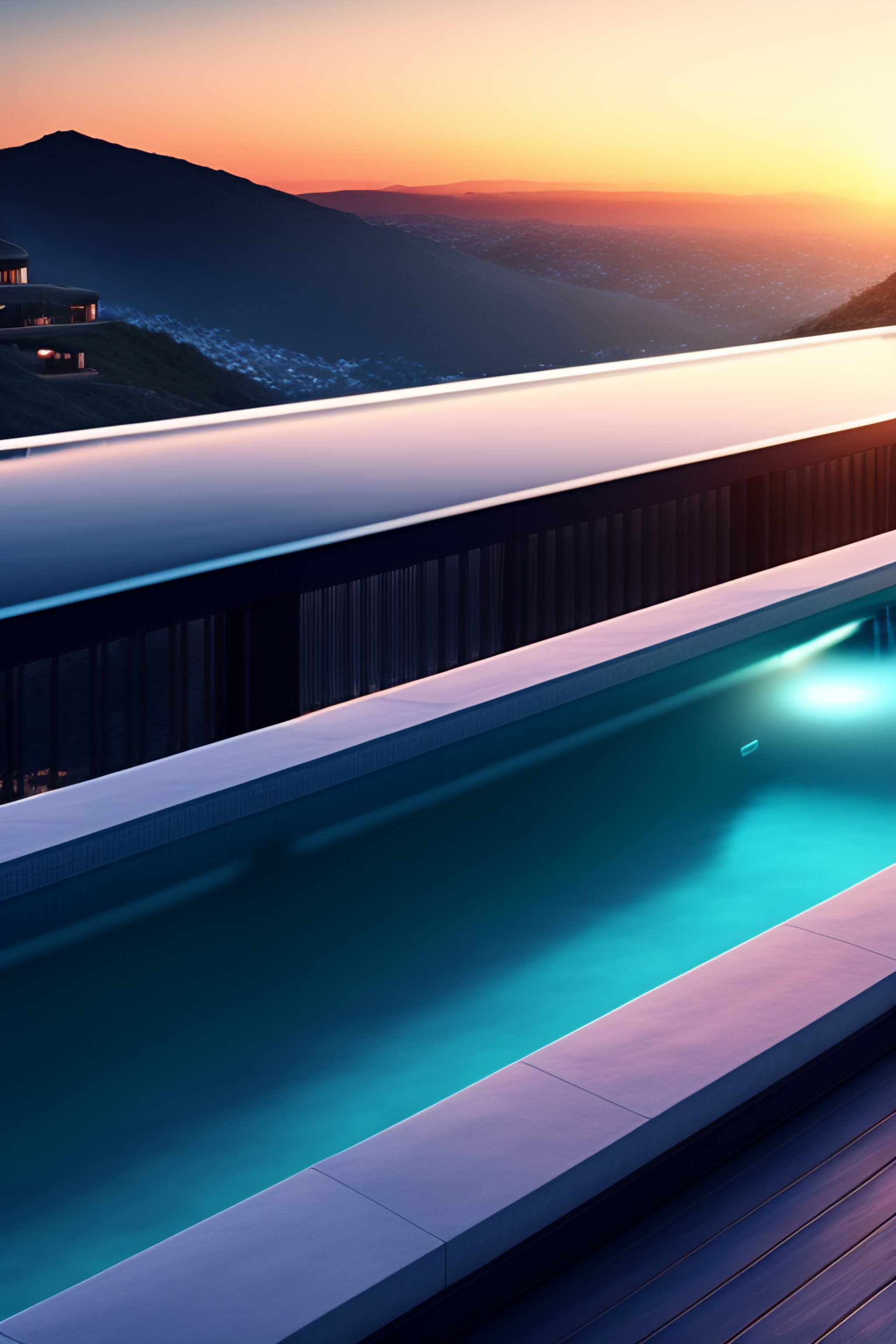 Lexica - Car driving by the infinity swimming pool pool in the rooftop