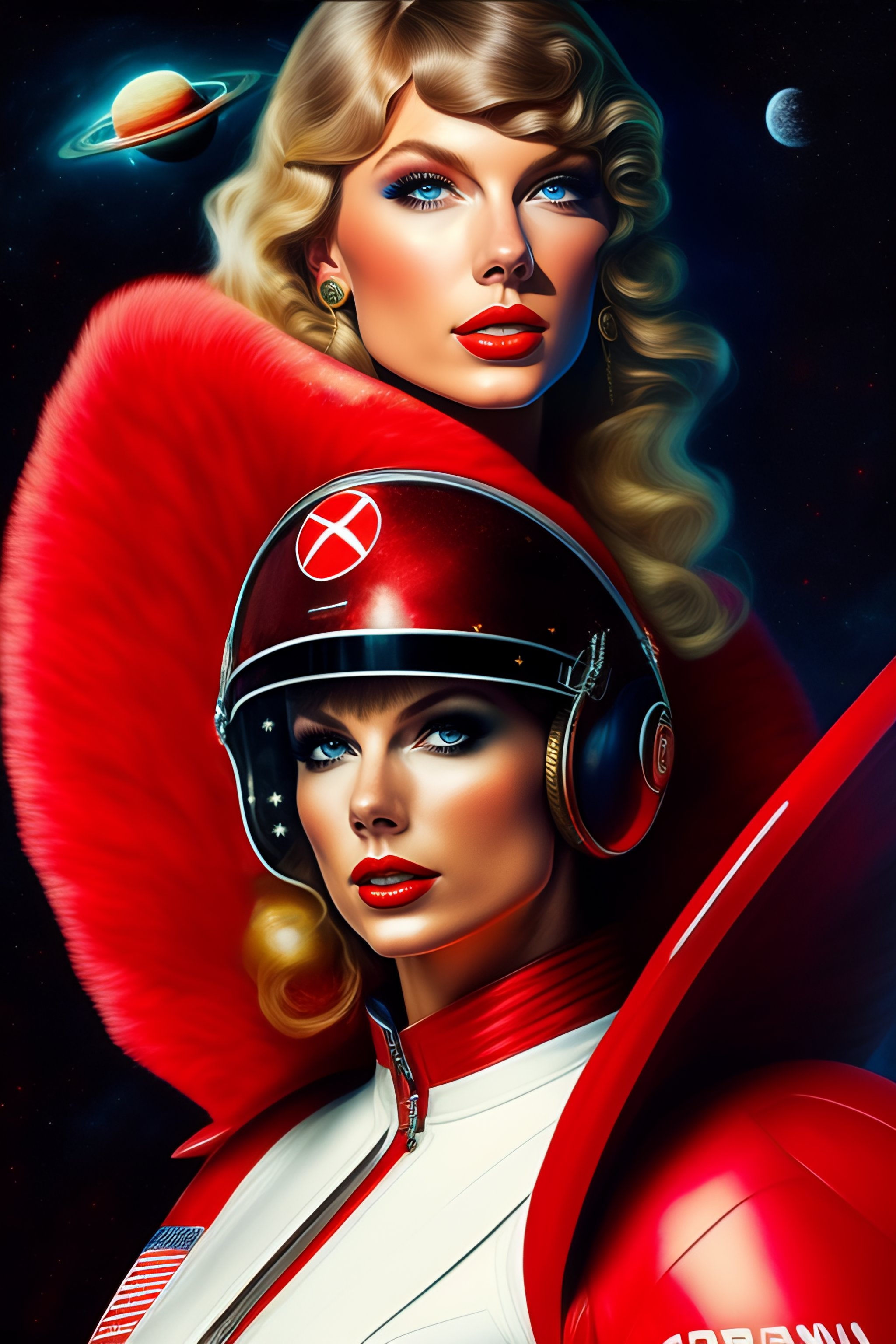 Lexica - Taylor Swift, space captain, Full body view, wearing in red ...