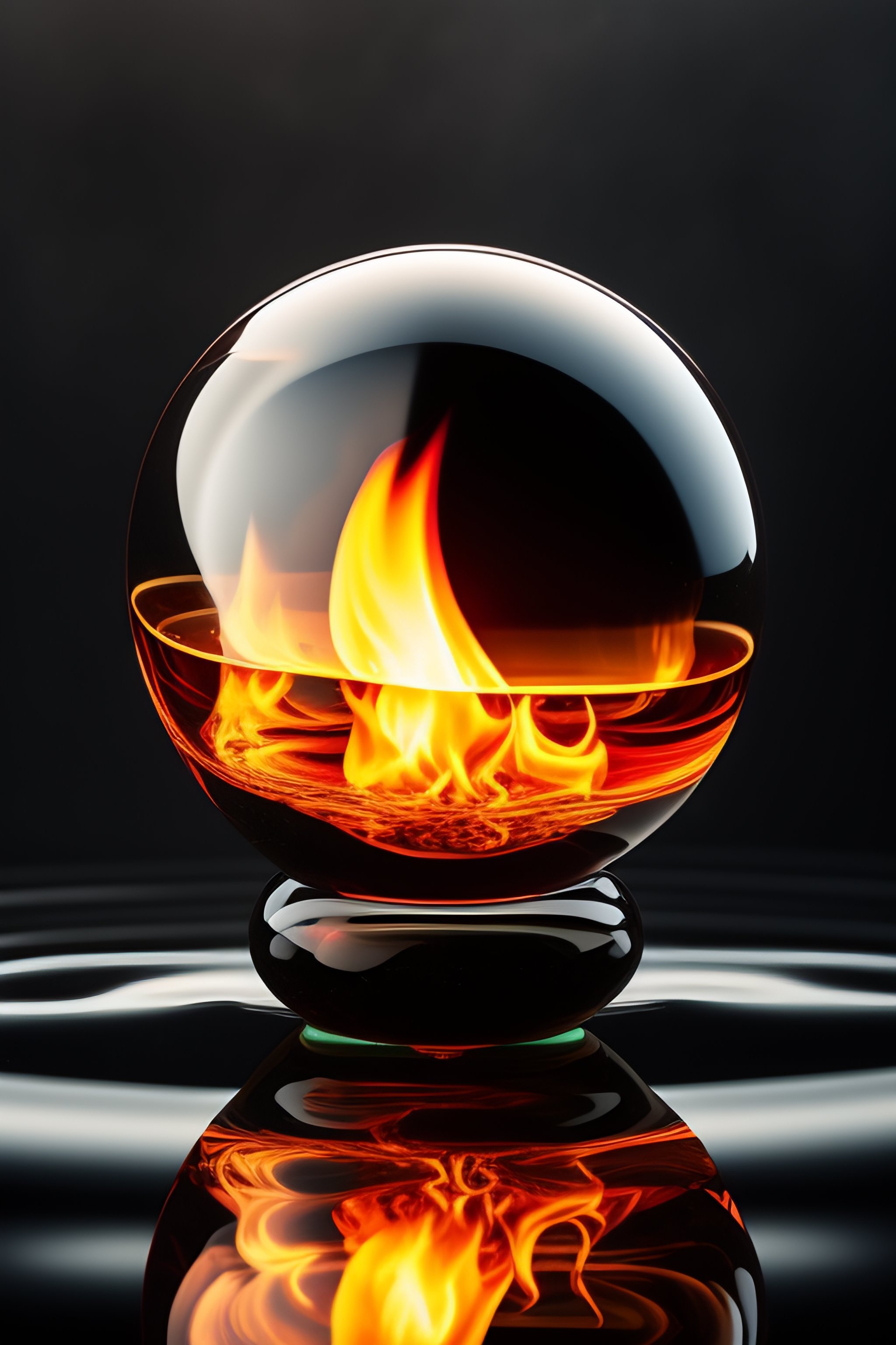 Lexica - Eight ball made in water, black, number 8 on fire in the middle