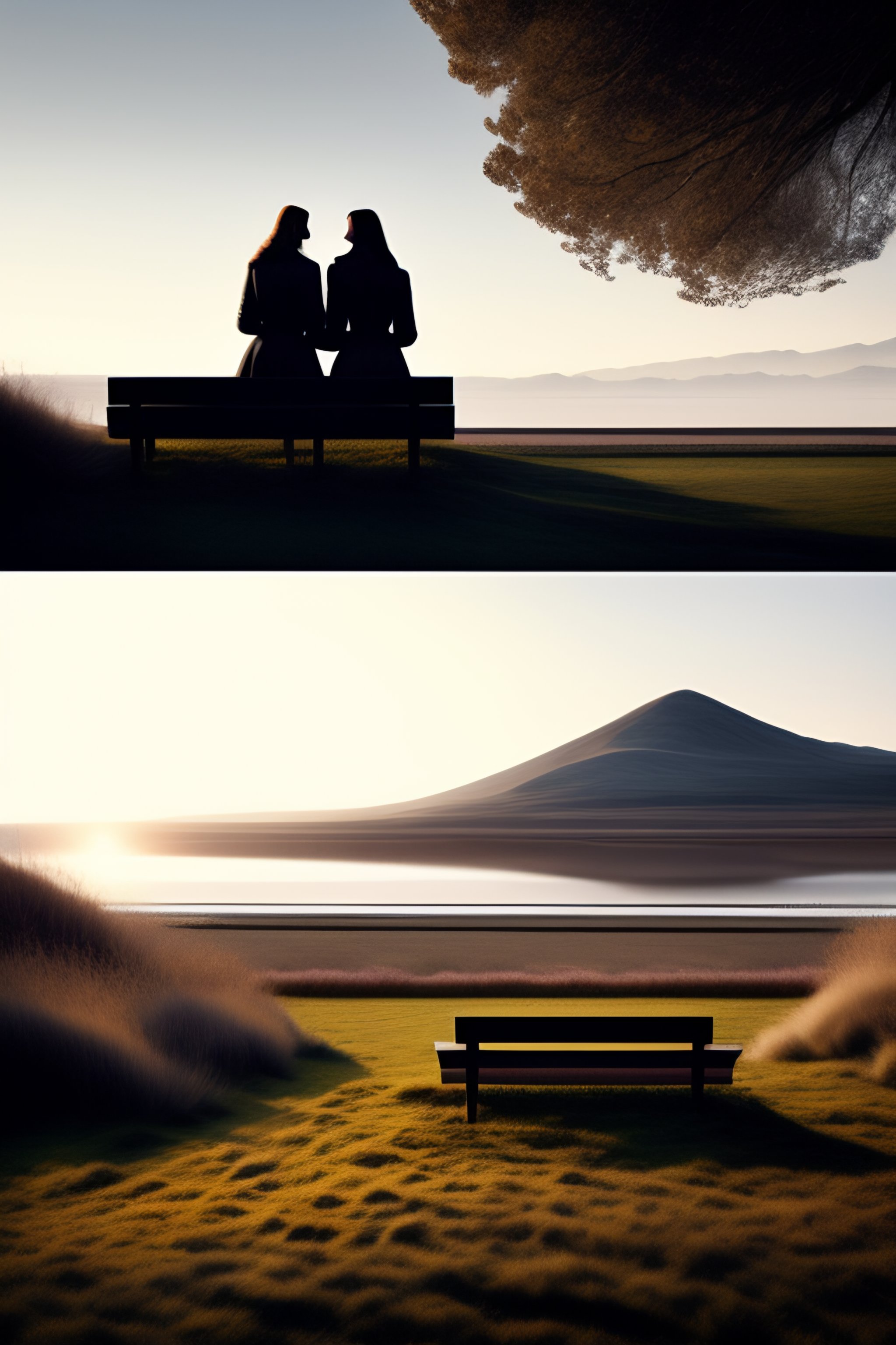 Lexica - Steven meisel landscape photography, two women on a bench ...