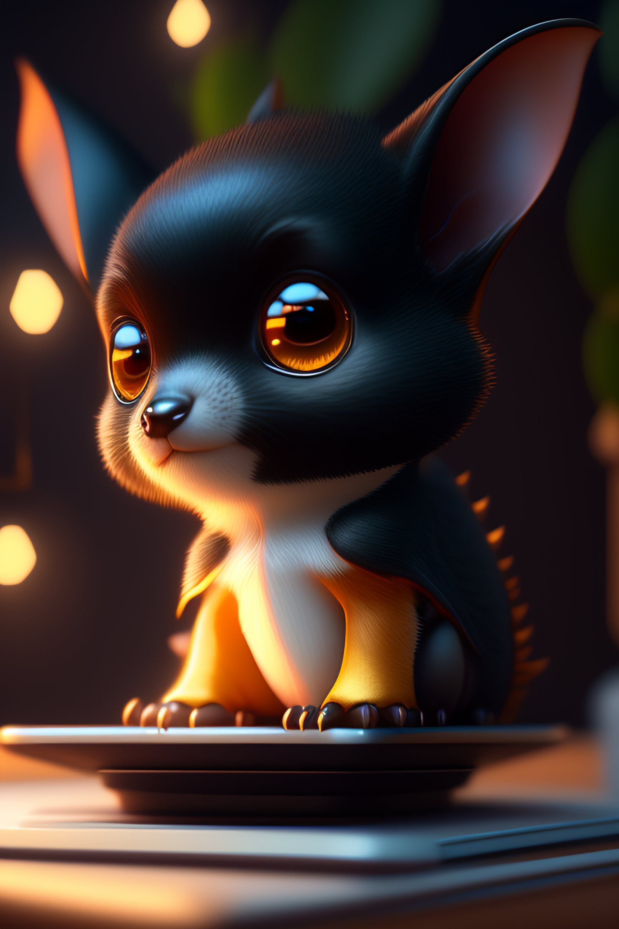 Lexica - Cute small humanoid bat sitting in front of laptop ,unreal ...