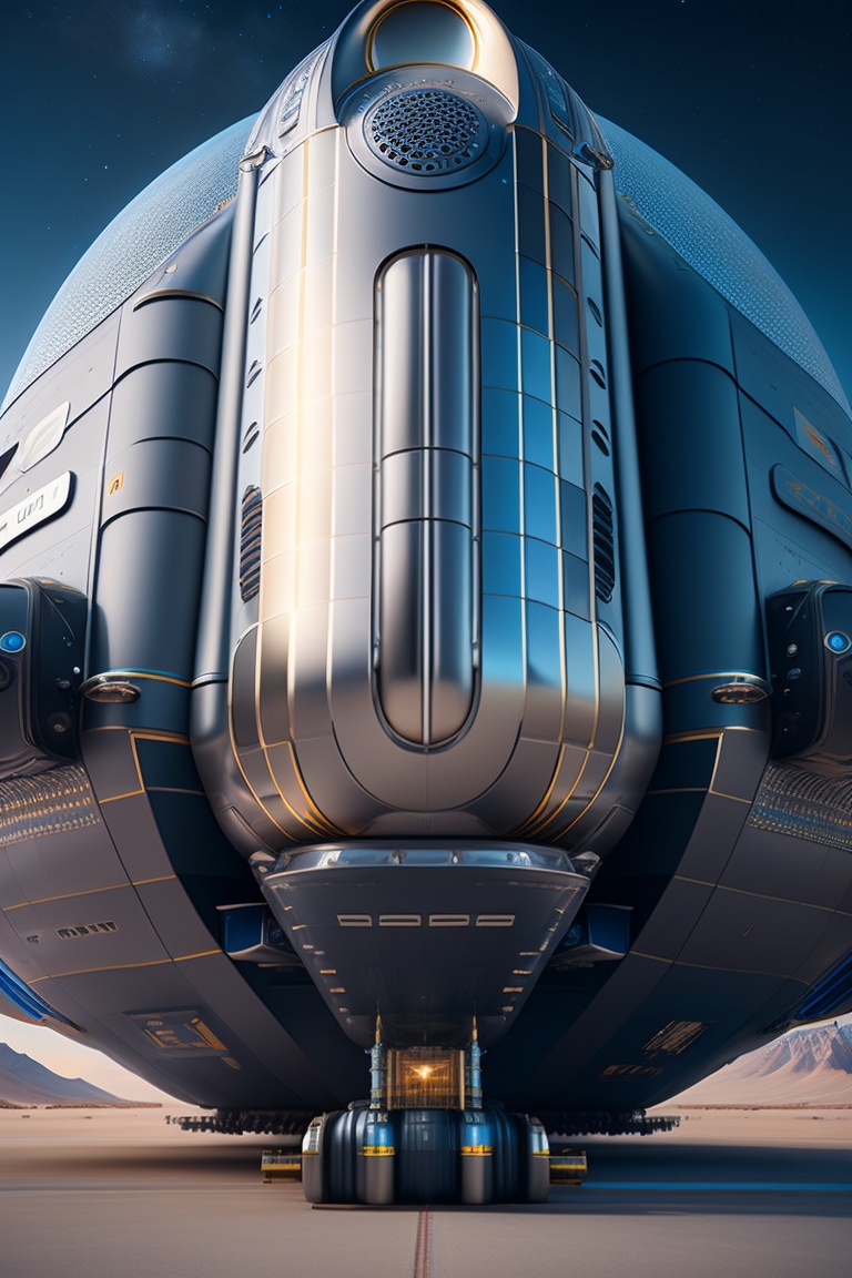 Lexica - A horizontal gray spaceship with numerous intricate pipes ...