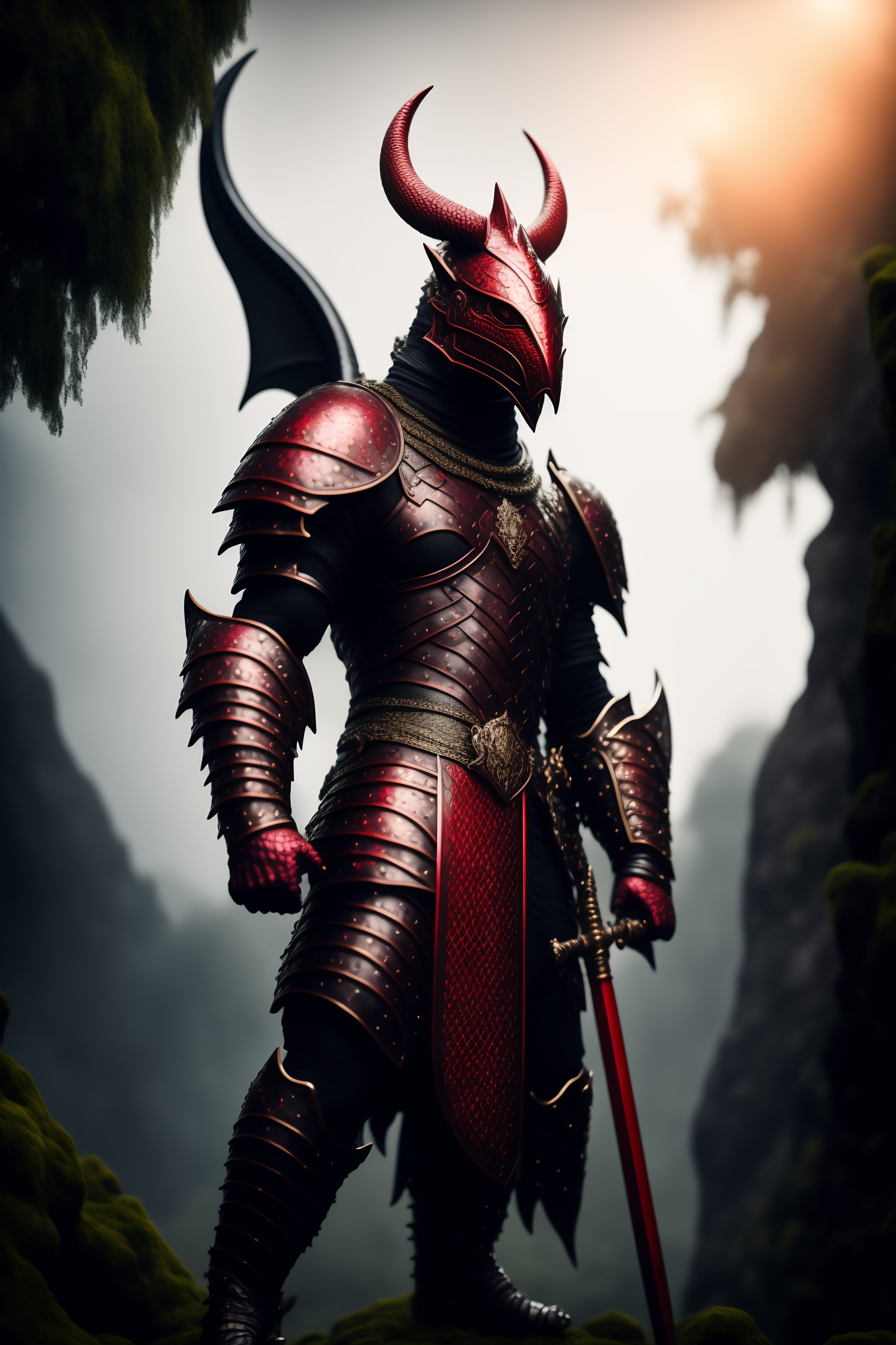 Lexica - Dragonborn red scales with a big obsidian sword in right hand ...