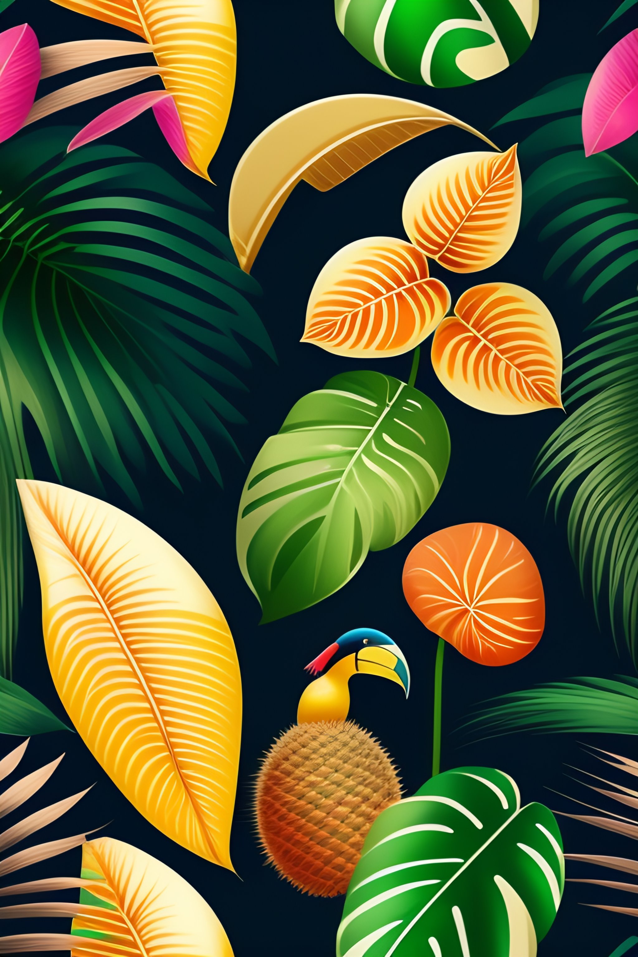 Lexica - Tropical pattern with coconut plant and tucan