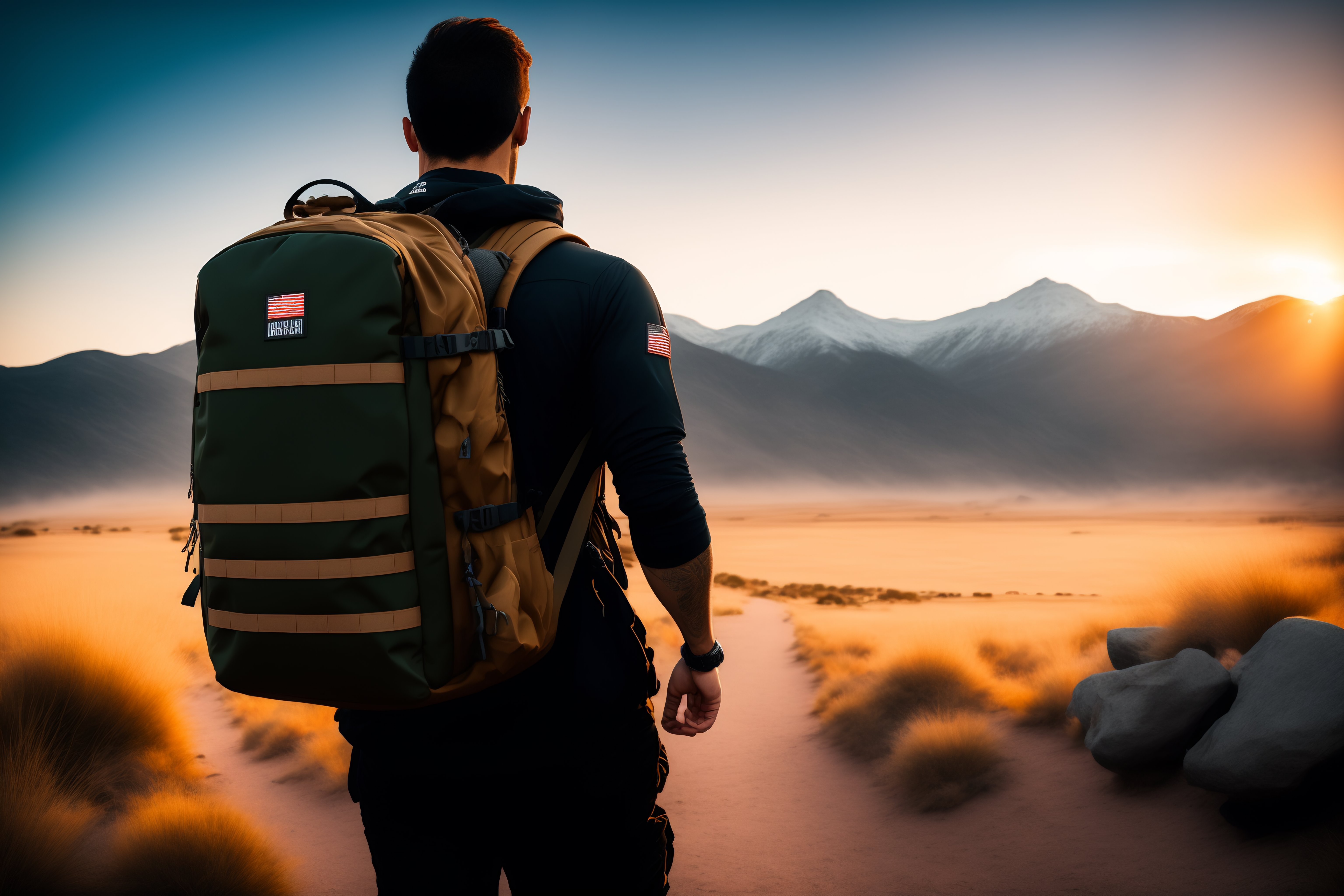 Lexica - Illustrate a person doing rucking with a weighted backpack ...