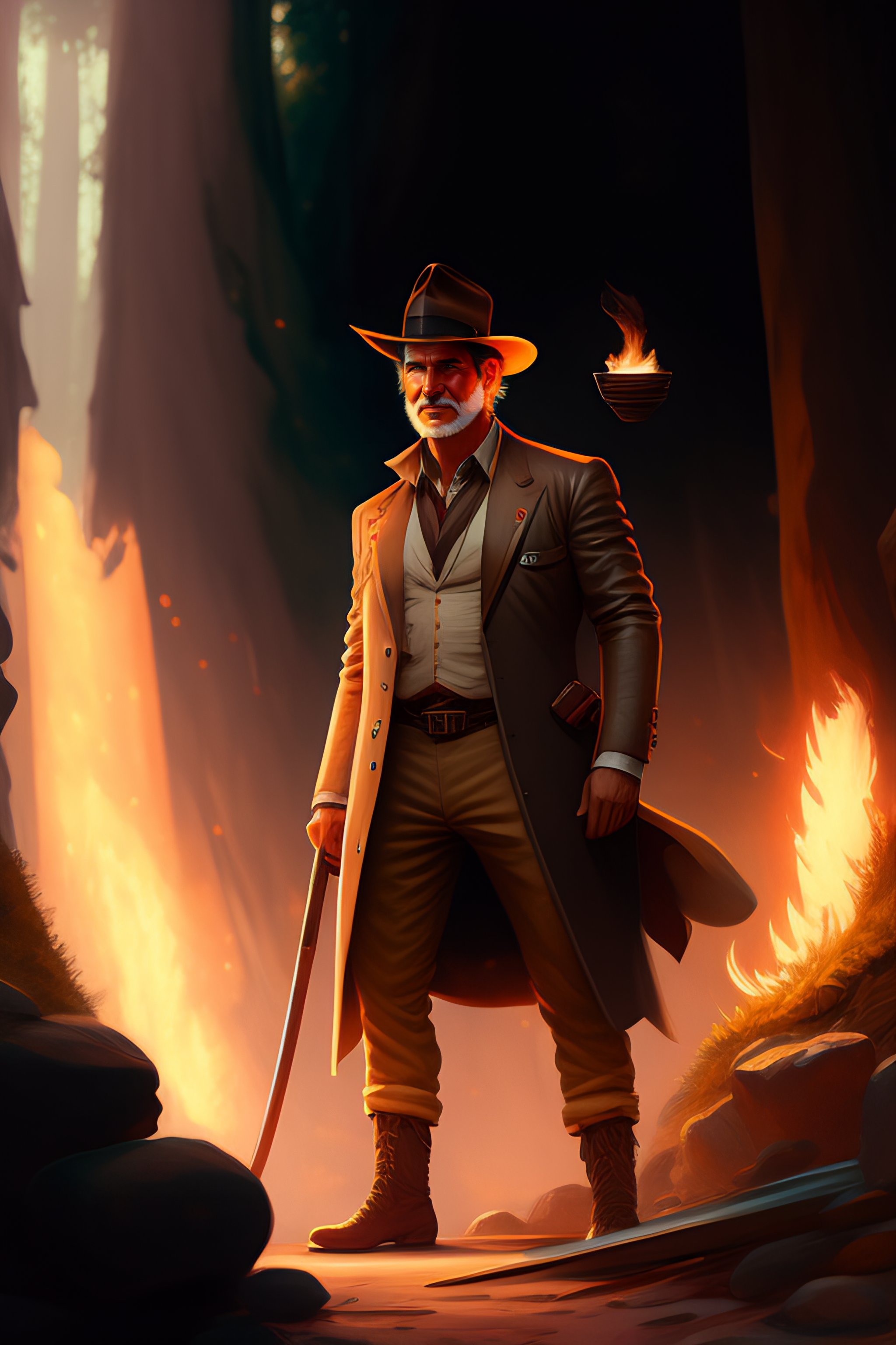 Lexica - Medium shot photo of Harrison Ford as Indiana Jones, holding ...