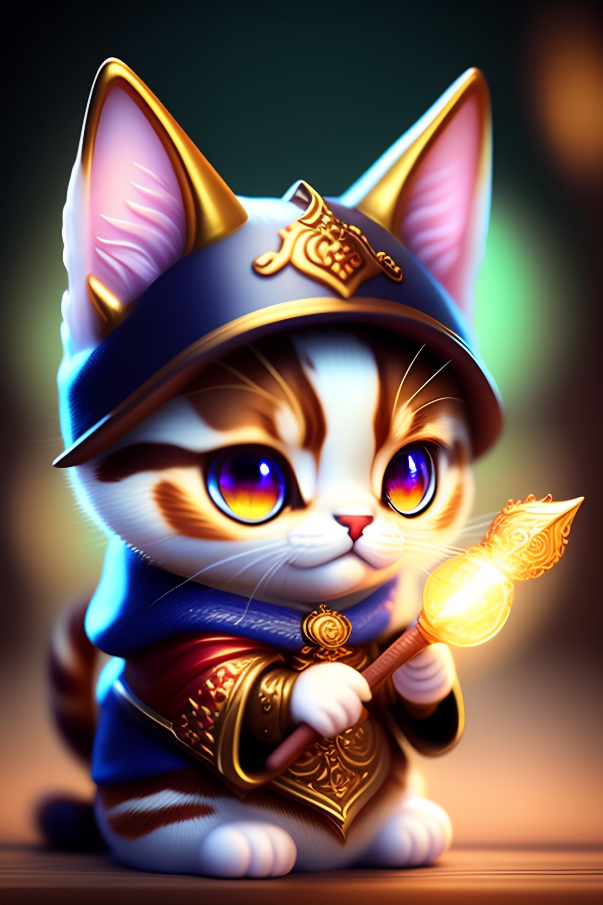 Lexica - Cute chibi fantasy cat mage casting a spell