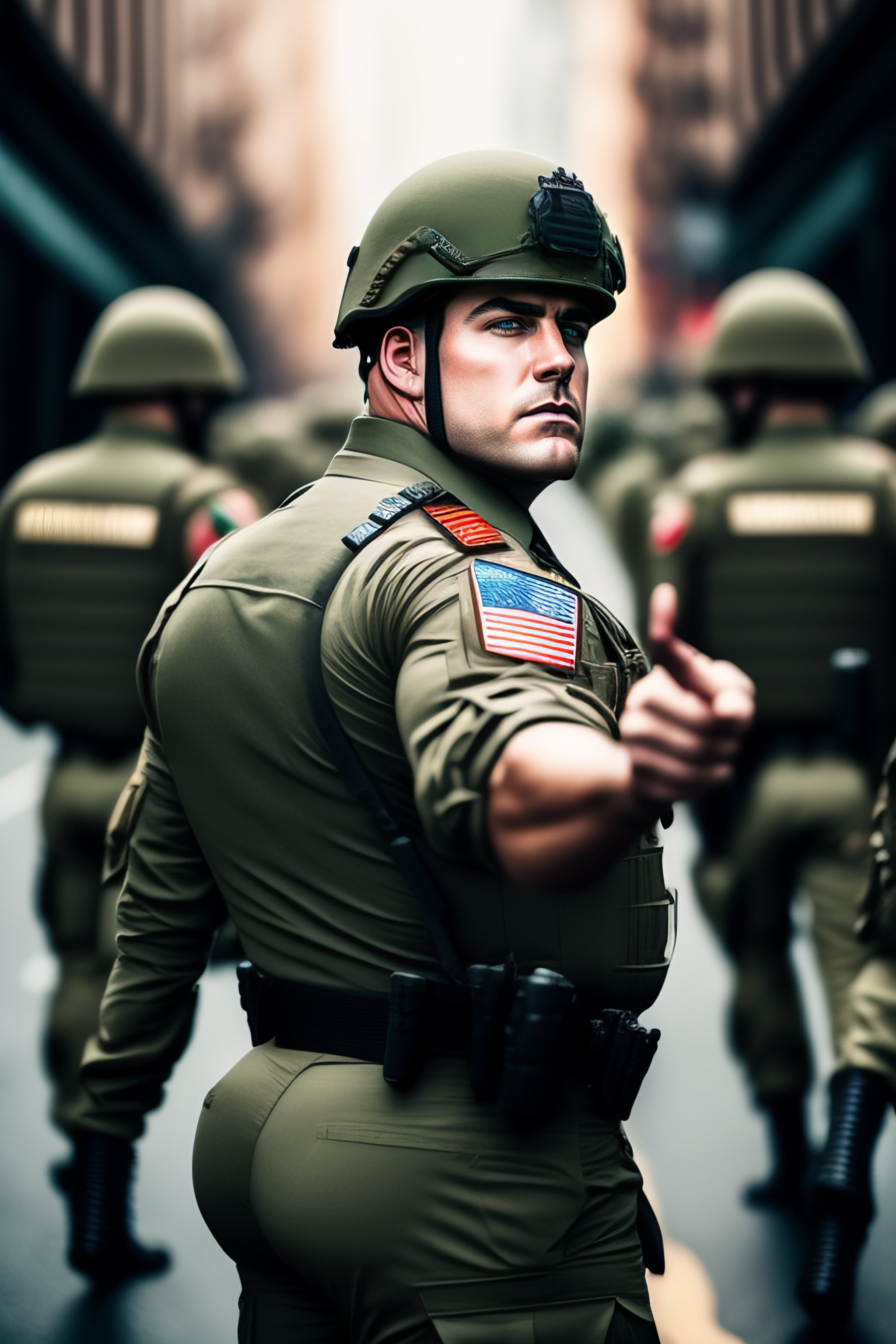 Lexica - Thick man army officer, pointing his finger in one direction ...