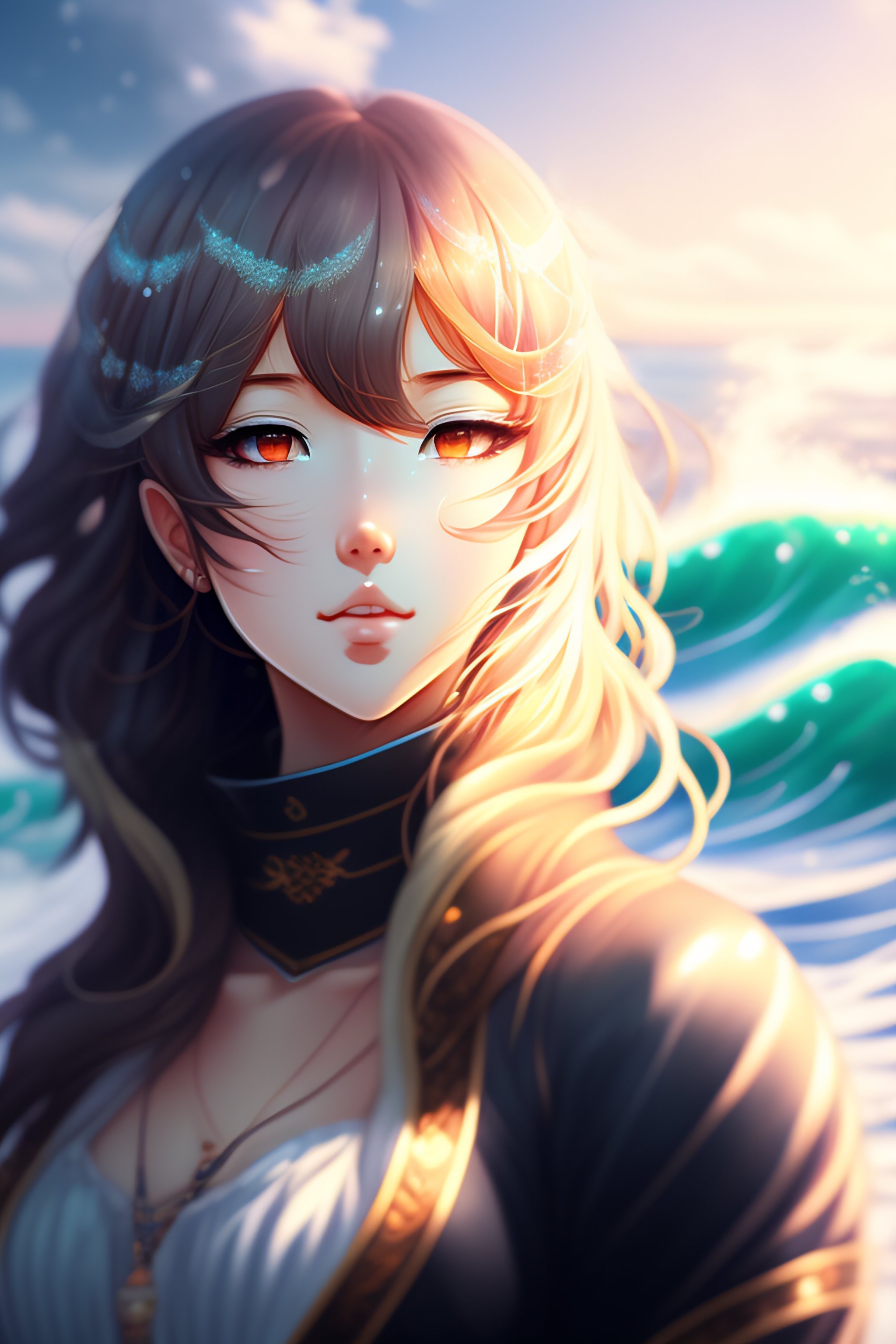 Lexica - Beautiful girl, anime style, ocean waves, masterpiece ...