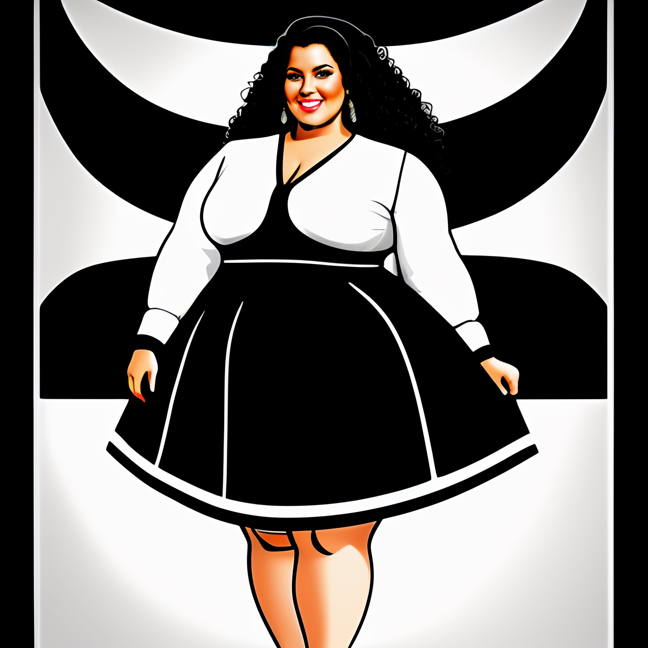 Lexica - Plus-size older female wearing black and white dress, logo ...