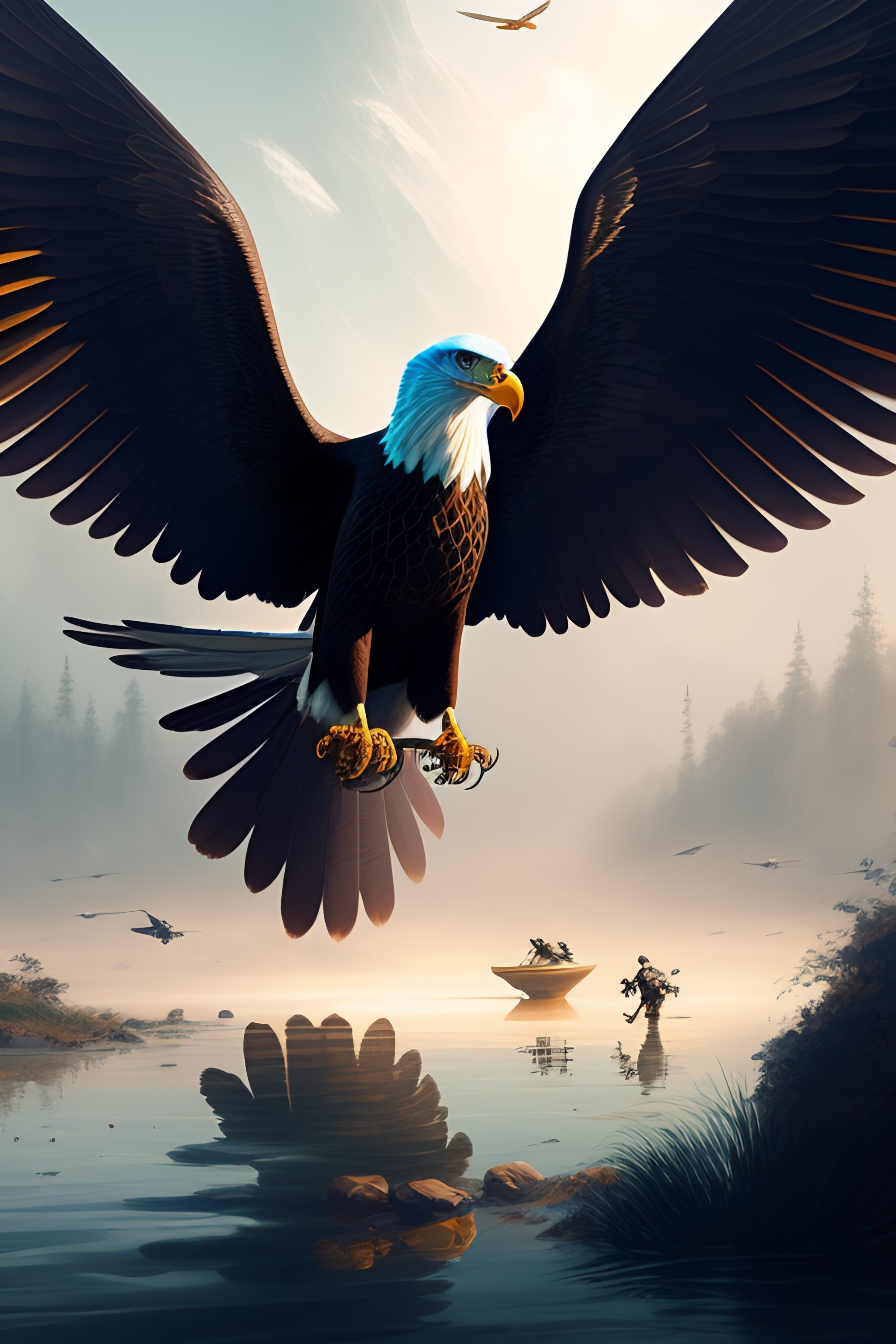 Lexica - Eagle fighting a group of snake in a swamp, greg rutkowski ...