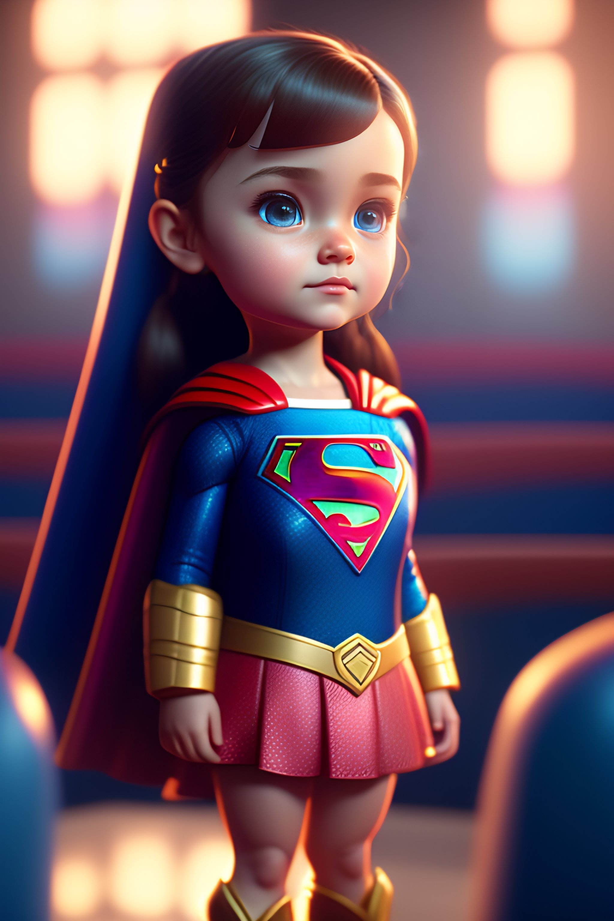 Lexica - Cute small supergirl standing in a movie theater watching a ...