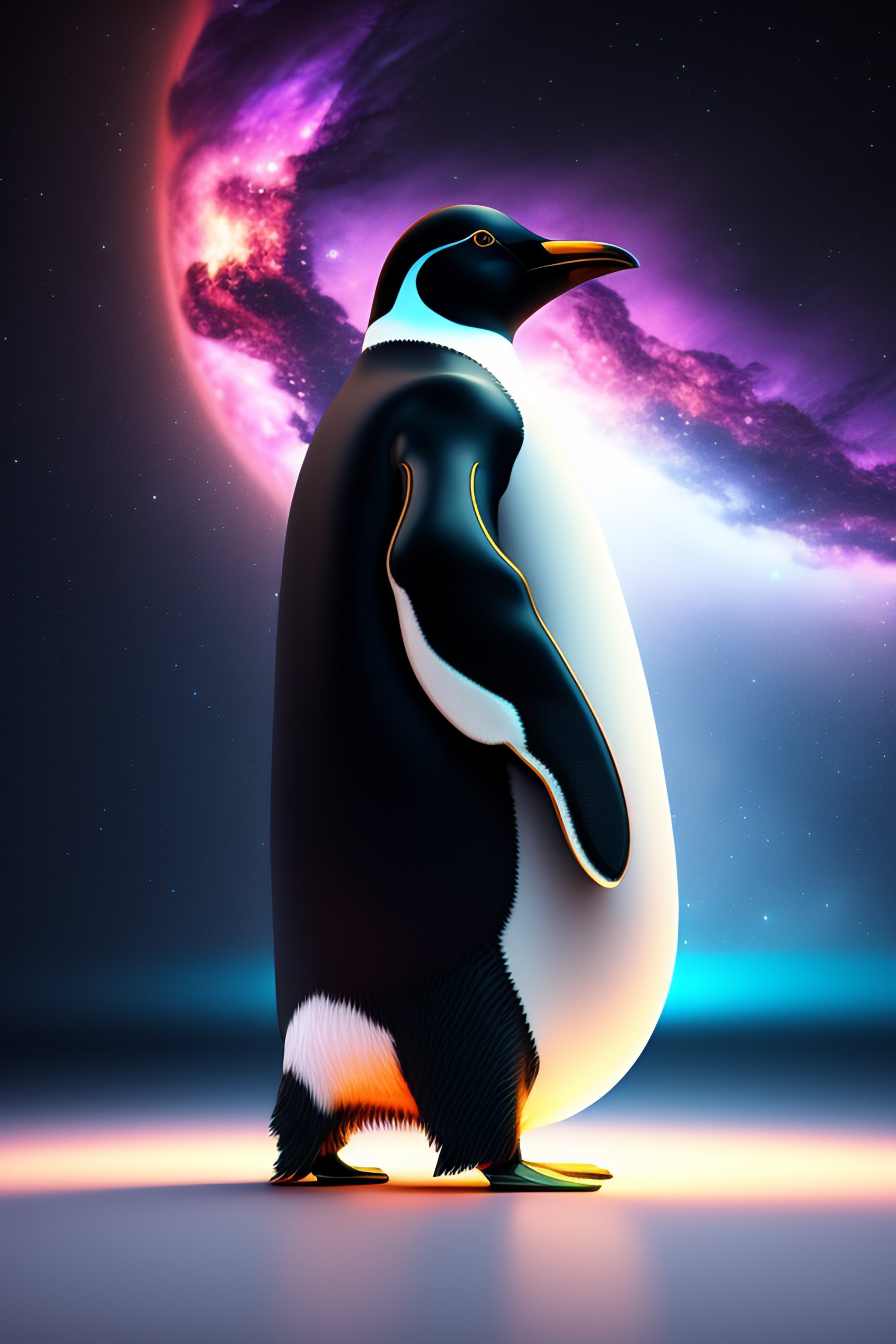 Lexica - Headless penguin in space volumetric lighting 8k octane render