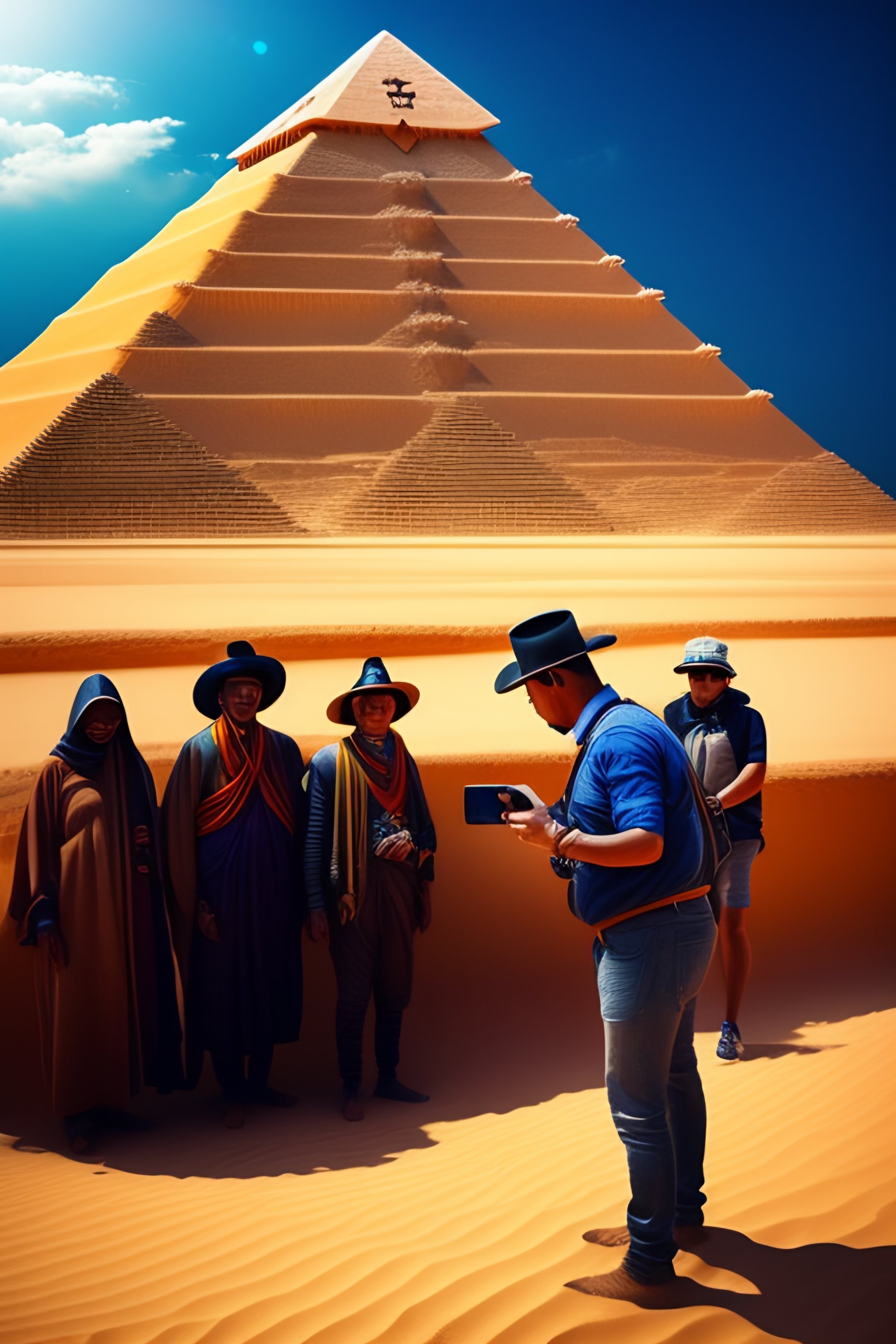 Lexica - Portrait of a random time traveller taking selfie with people ...