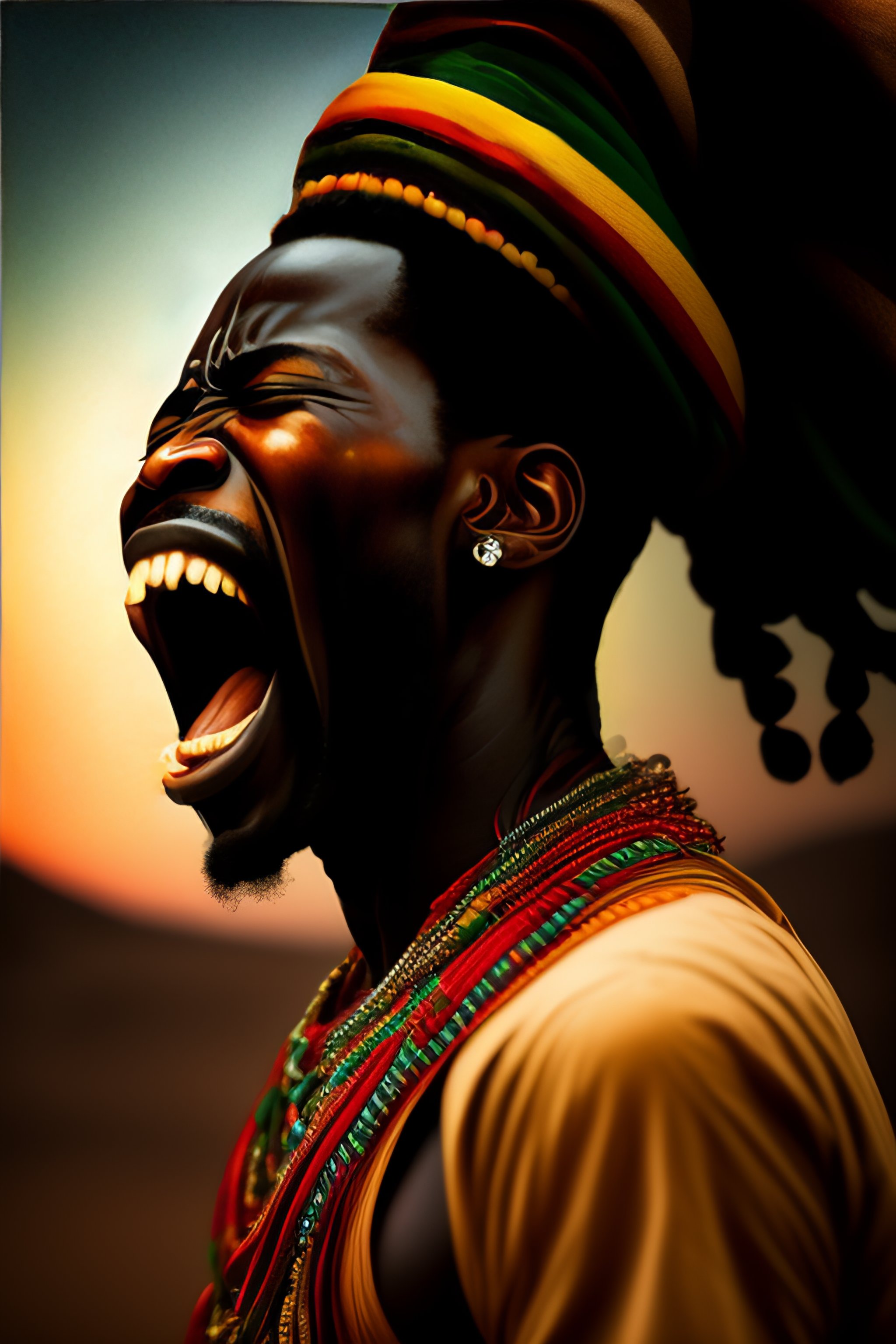 Lexica - Portrait of tribal african man screaming, crying