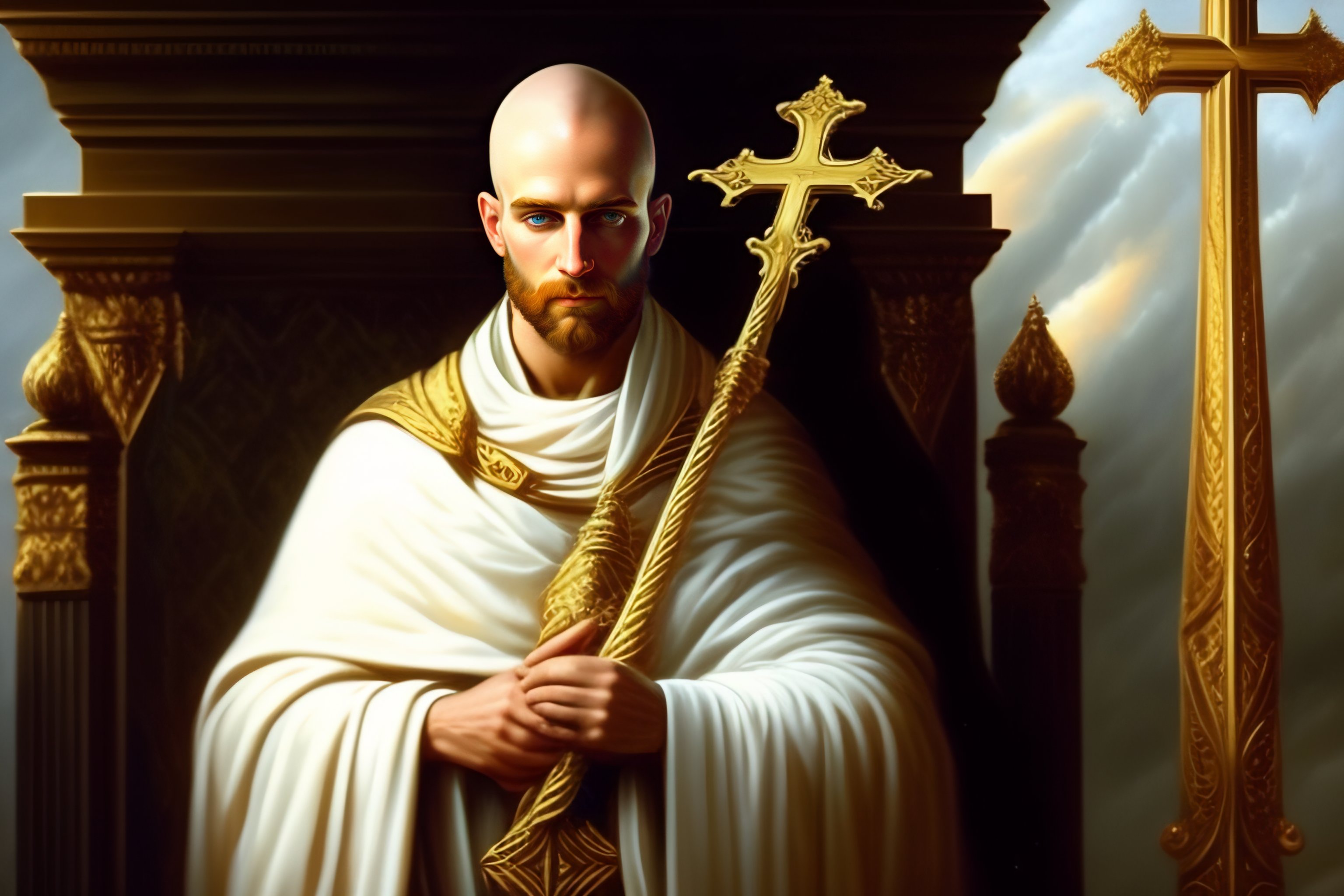 Lexica - White Monk in dark robe hold a white snake on the cross greek ...