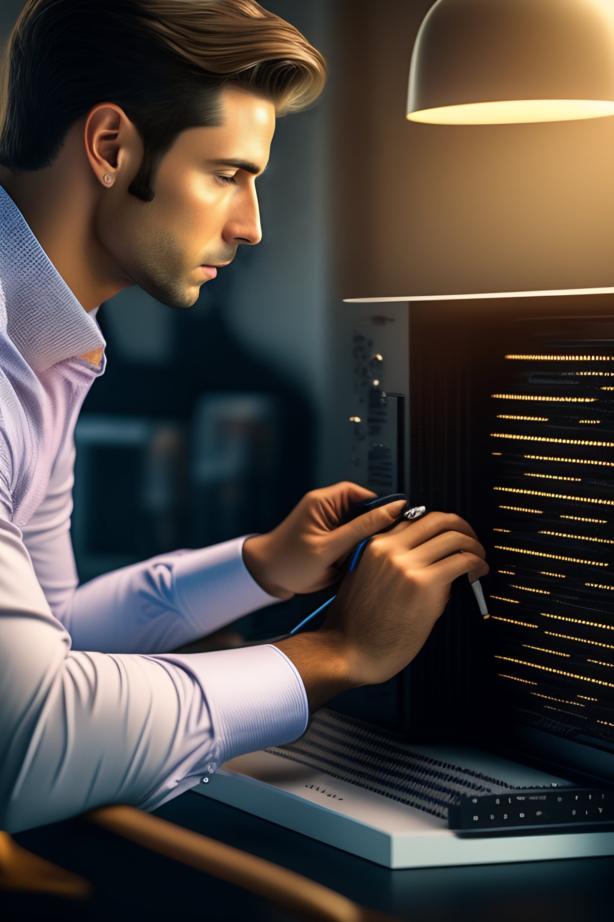 Lexica - Photo of a caucasian computer engineer working on his desk