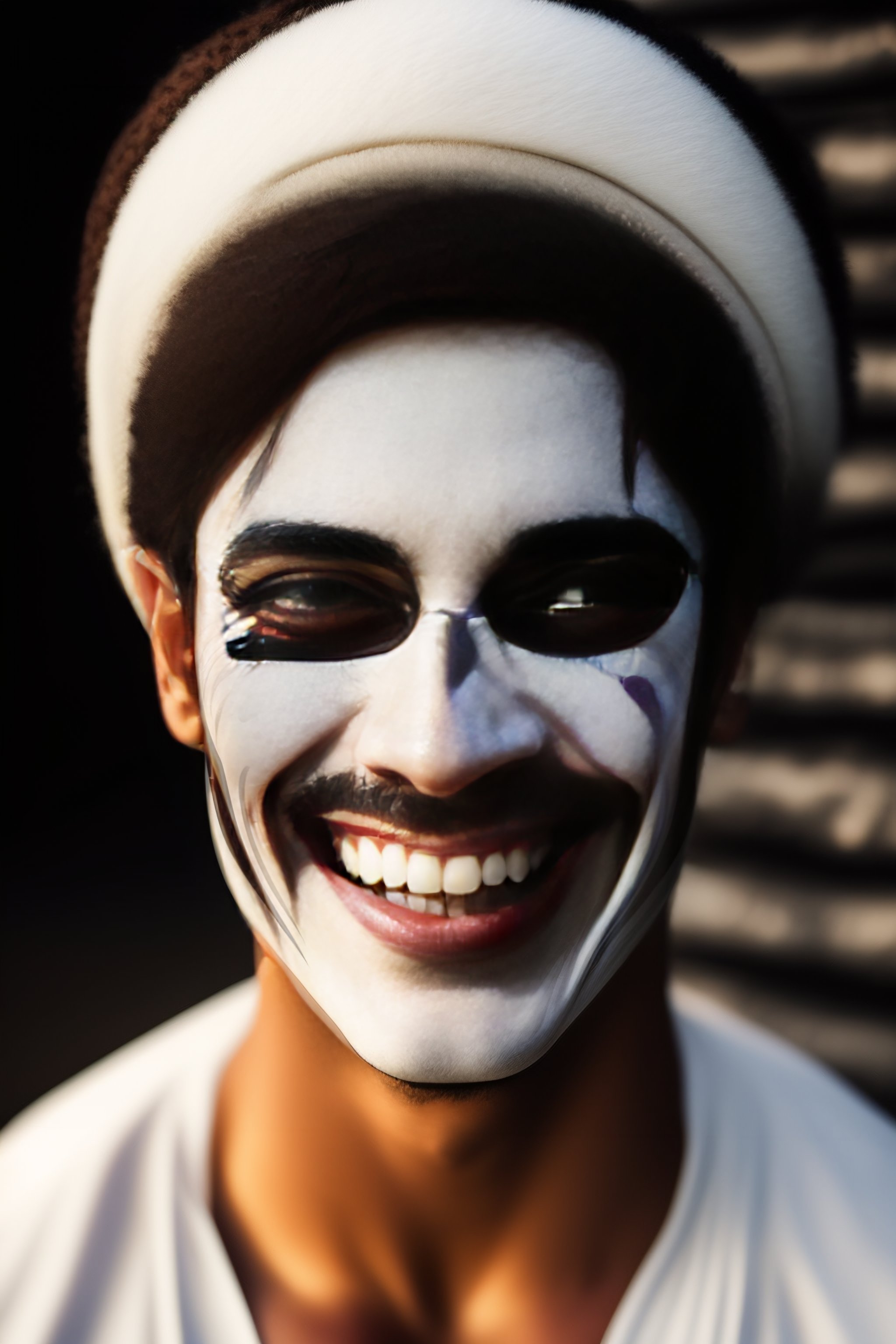 Lexica - Weird creepy horror monster, white face, black eyes, creepy smile