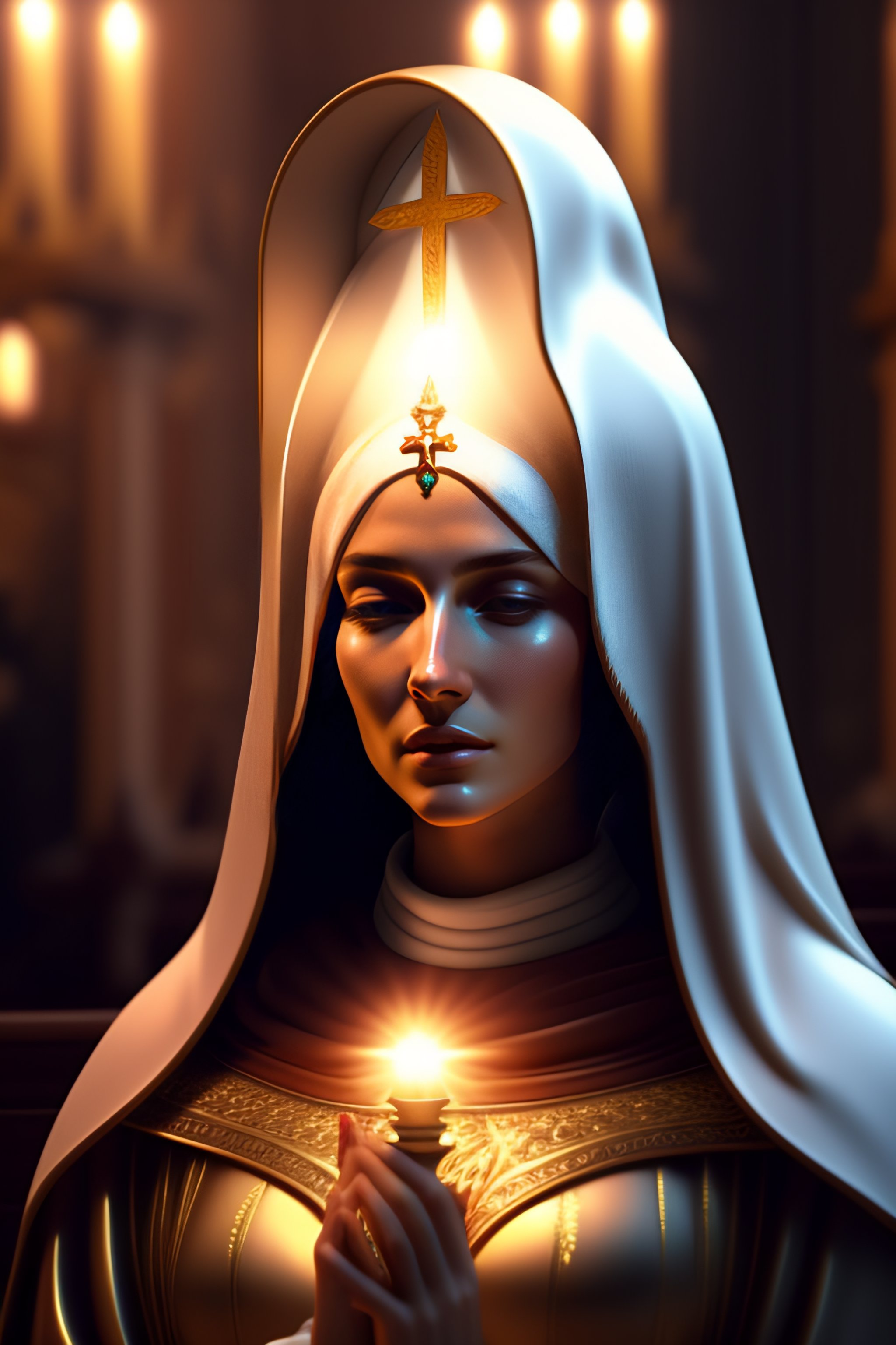 Lexica - Full body of virgin mary in a church with a holy light ...