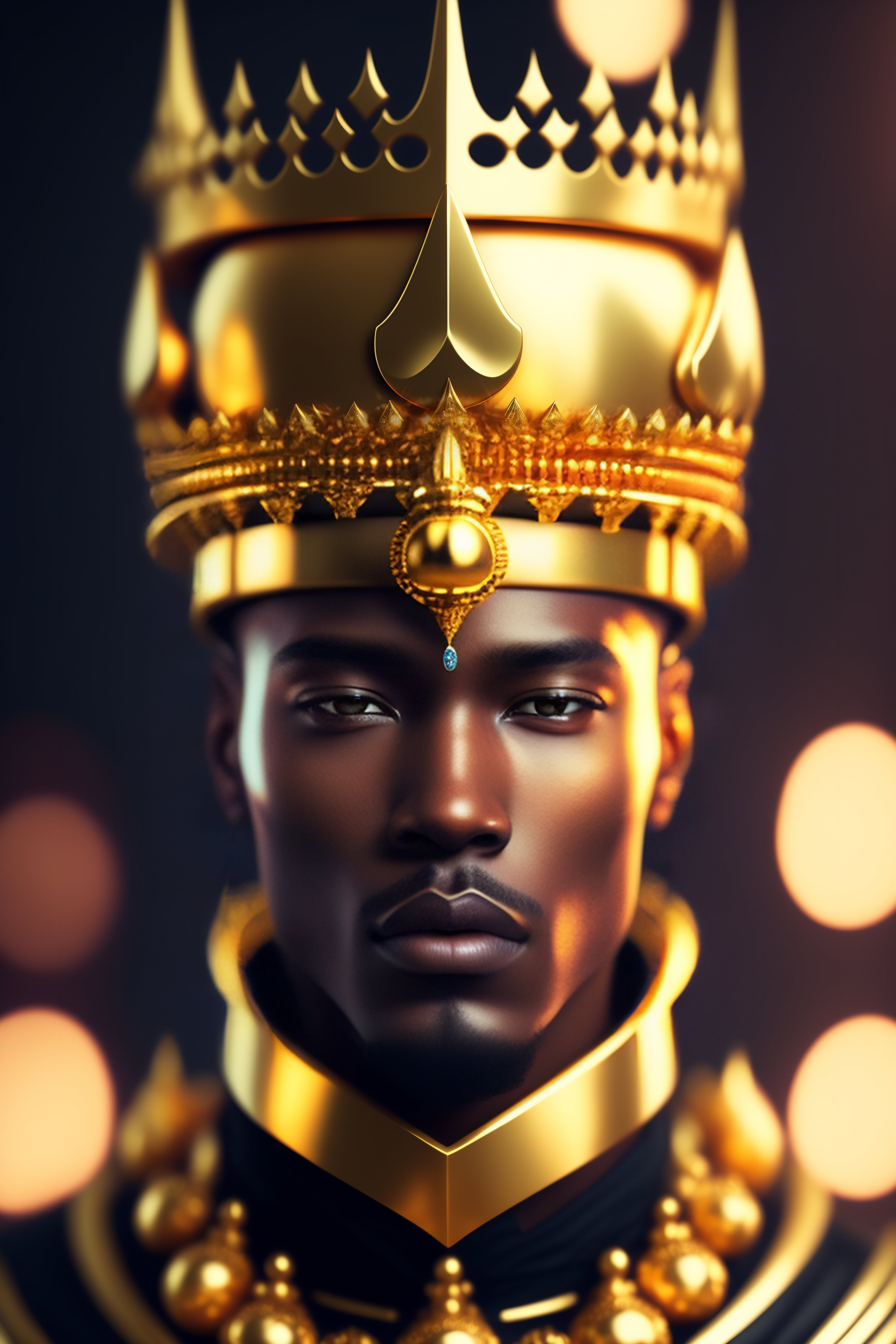 Lexica - Futuristic king in golden crown, modern, smooth, mechanical, glowy