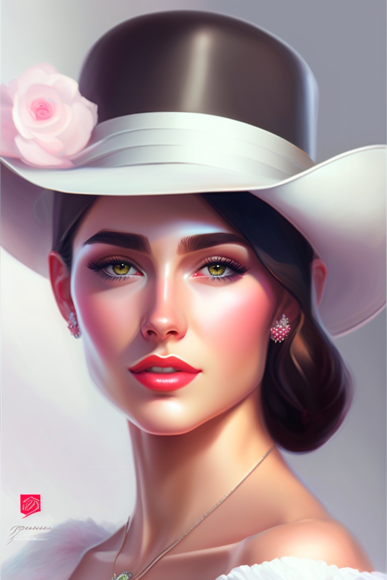 Lexica - A modern brunette woman in a very small white hat without a ...