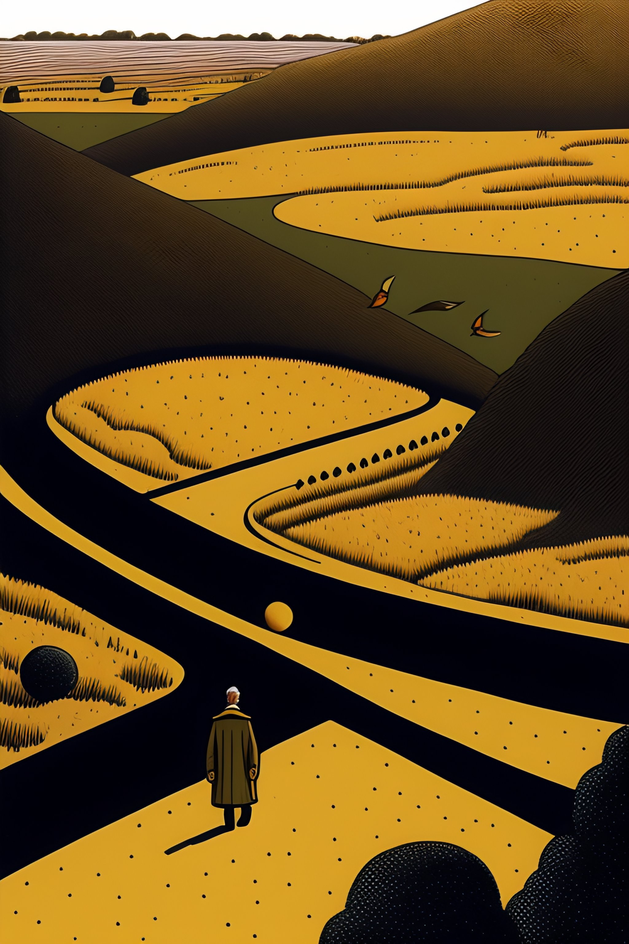 Lexica - A alone man. pen and ink ,birds eye view, illustrated by hergé ...