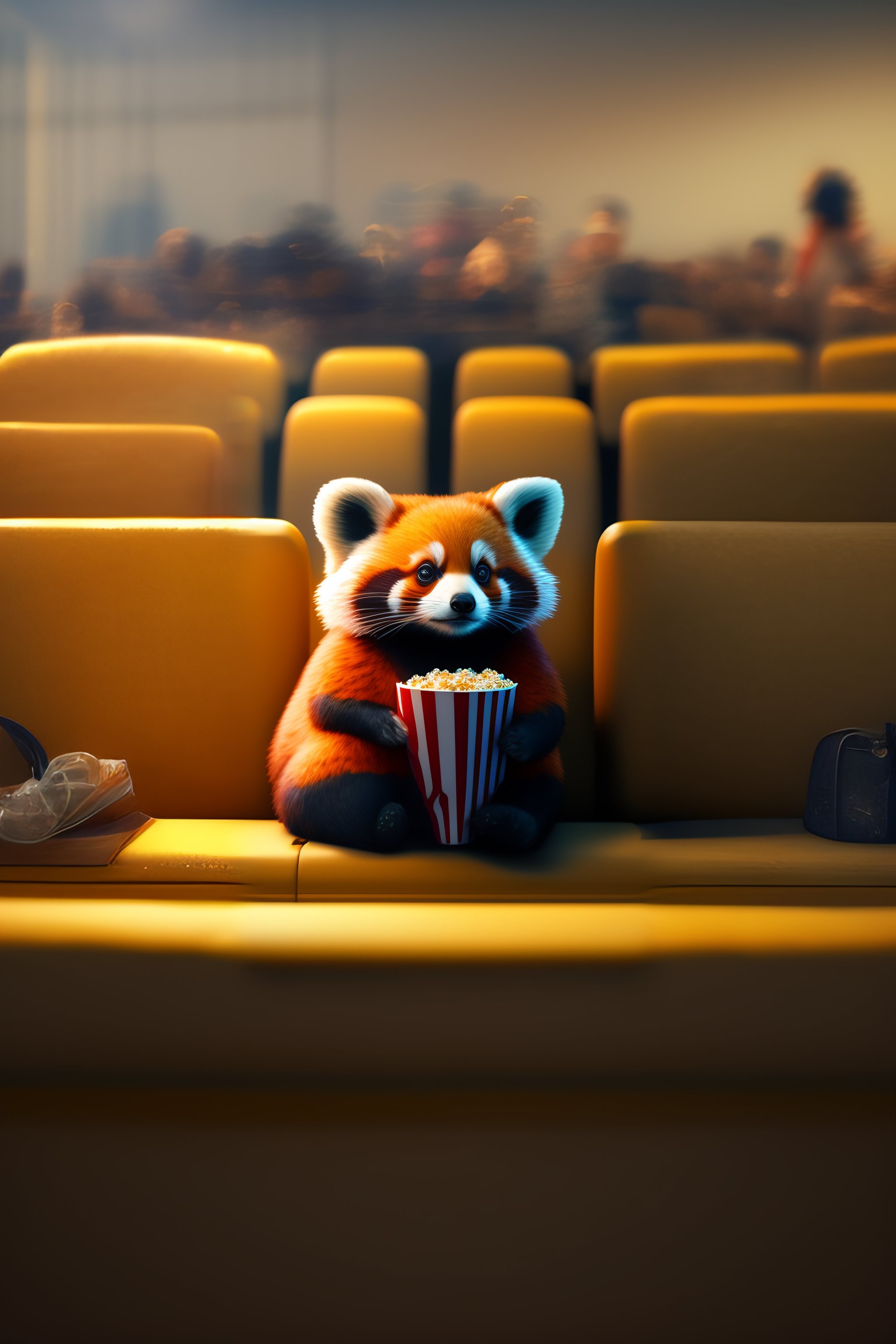 Lexica - Cute small humanoid red panda sitting in a movie theater ...