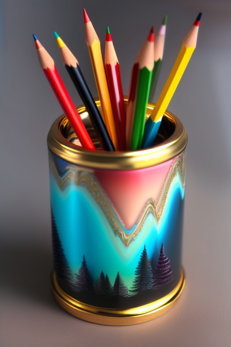 Lexica - Epoxy resin pencil holder with some pencils inside ,Telephoto ...