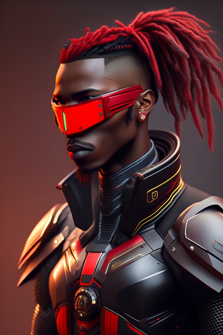 Lexica - Black cyborg man with small dreadlocks, futuristic black and ...