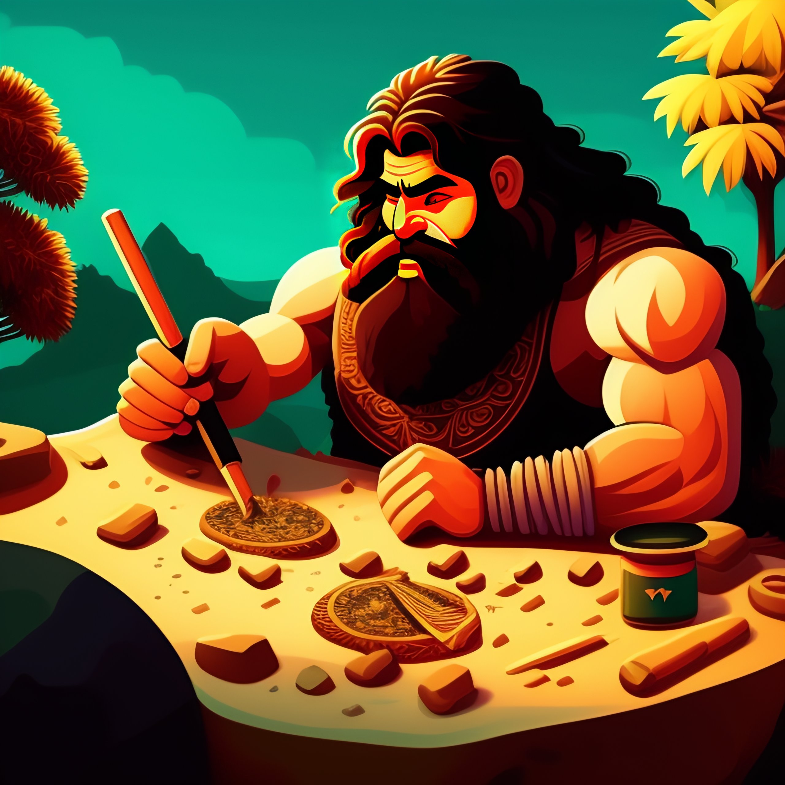 Lexica - Illustration of a caveman rolling a joint hyper detailed like ...